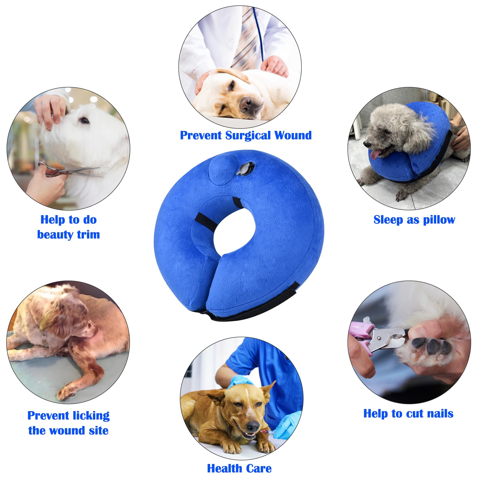 BGGo Inflatable Dog Cone Collar for Dogs After Surgery, Self-Inflating Soft Adjustable Blow up Donut Dog E-Collar for Medium Large Dog and Cats
