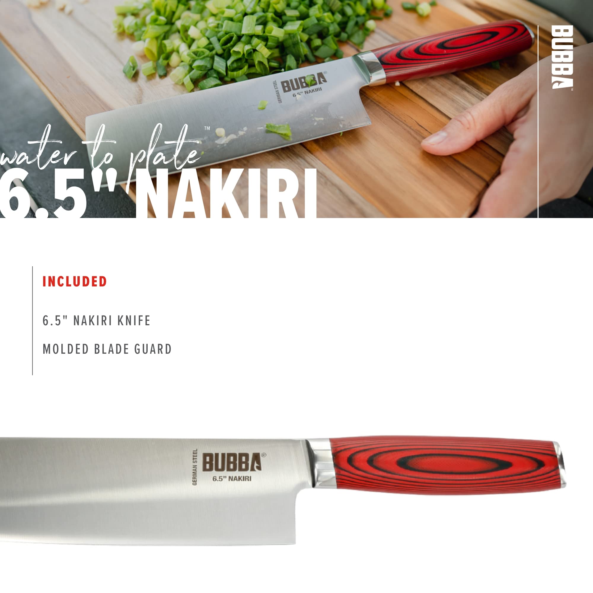 BUBBA Kitchen Series 6.5" Nakiri Knife, an All-Purpose Kitchen Knife for Chopping, Mincing, Slicing, and Dicing with a Premium German Steel Blade for All Your Kitchen Needs