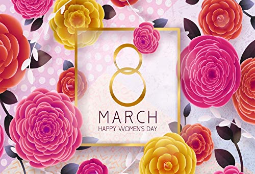 Leowefowa 10x8ft March 8th Happy Women's Day Backdrops for Photography Blooming Flowers Pink Backgrouds Vinyl Mother's Day Photo Backdrop Festival Party Banner Portraits Props