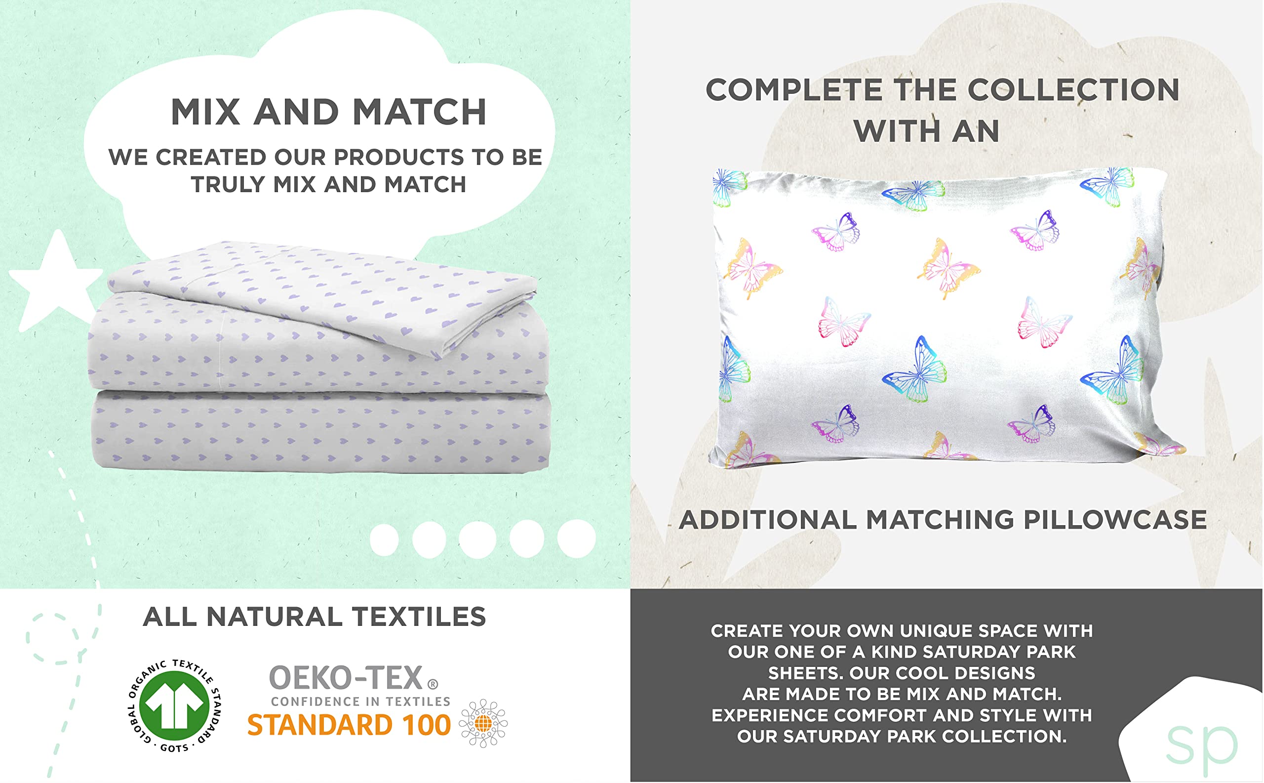 Saturday Park Ombre Butterflies Queen Bed Set - 7 Piece 100% Organic Cotton Bedding - GOTS & Oeko-TEX Certified