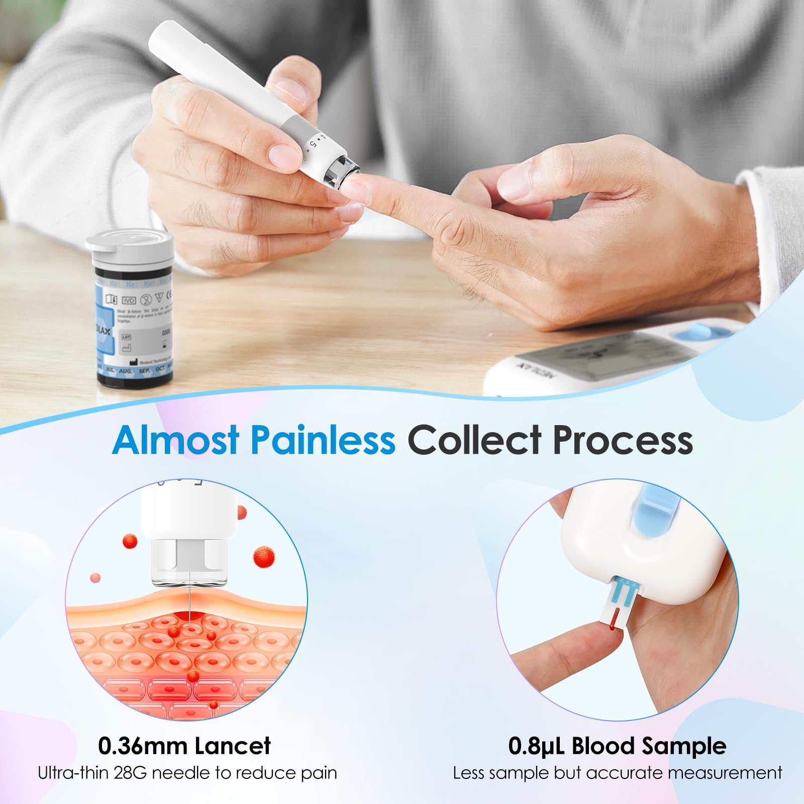Medilax Blood Ketone and Sugar Strips, Only for Medilax Keto Test and Glucose Meter, 60 Count Diabetic Strips, 60 Count Blood Ketone Strips, 120 Blood Lancets