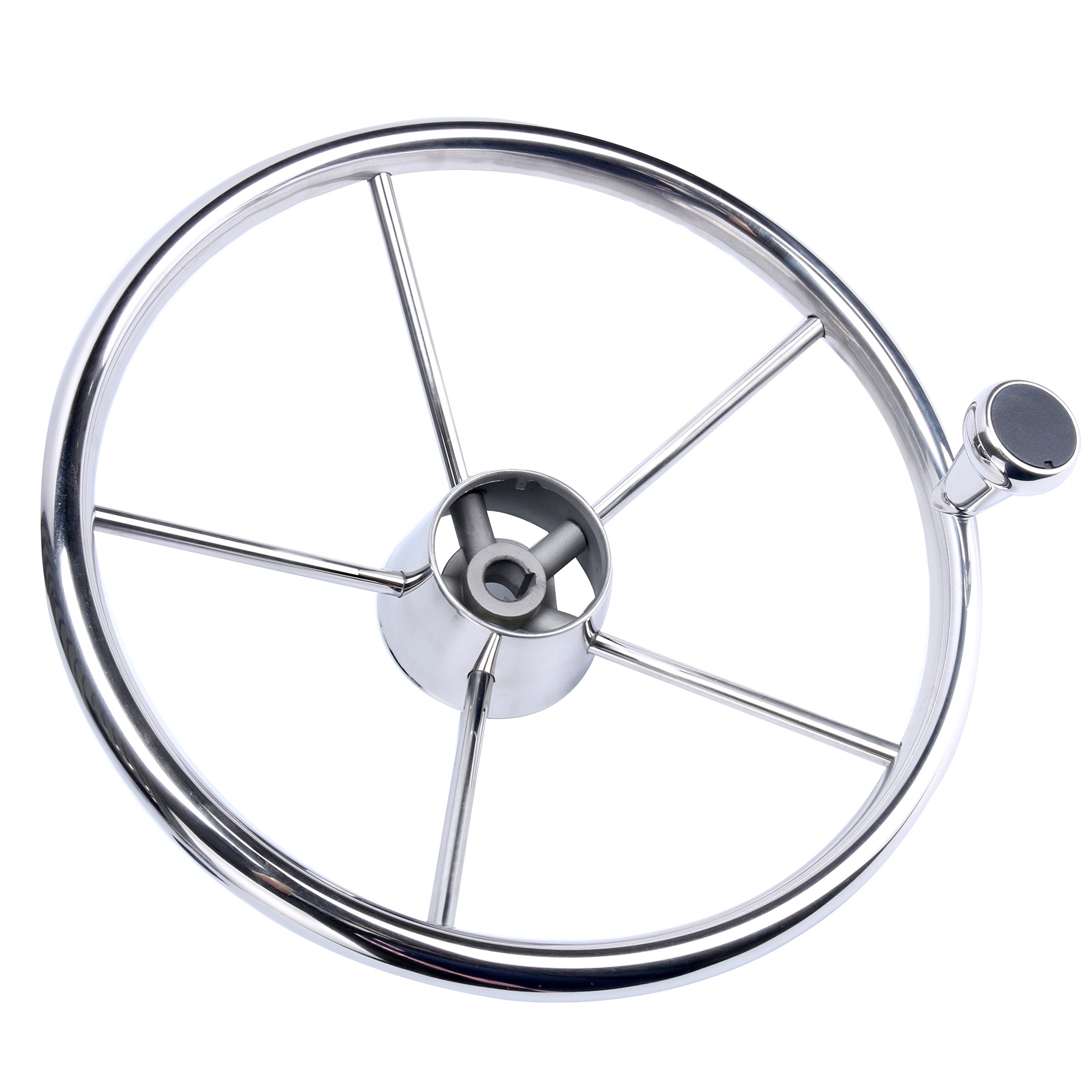 Amarine Made Destroyer Style Stainless Boat Steering Wheel, Marine Steering Wheel 5 Spoke 13-1/2 Inch, Stainless Steering Wheel with Big Size Knob