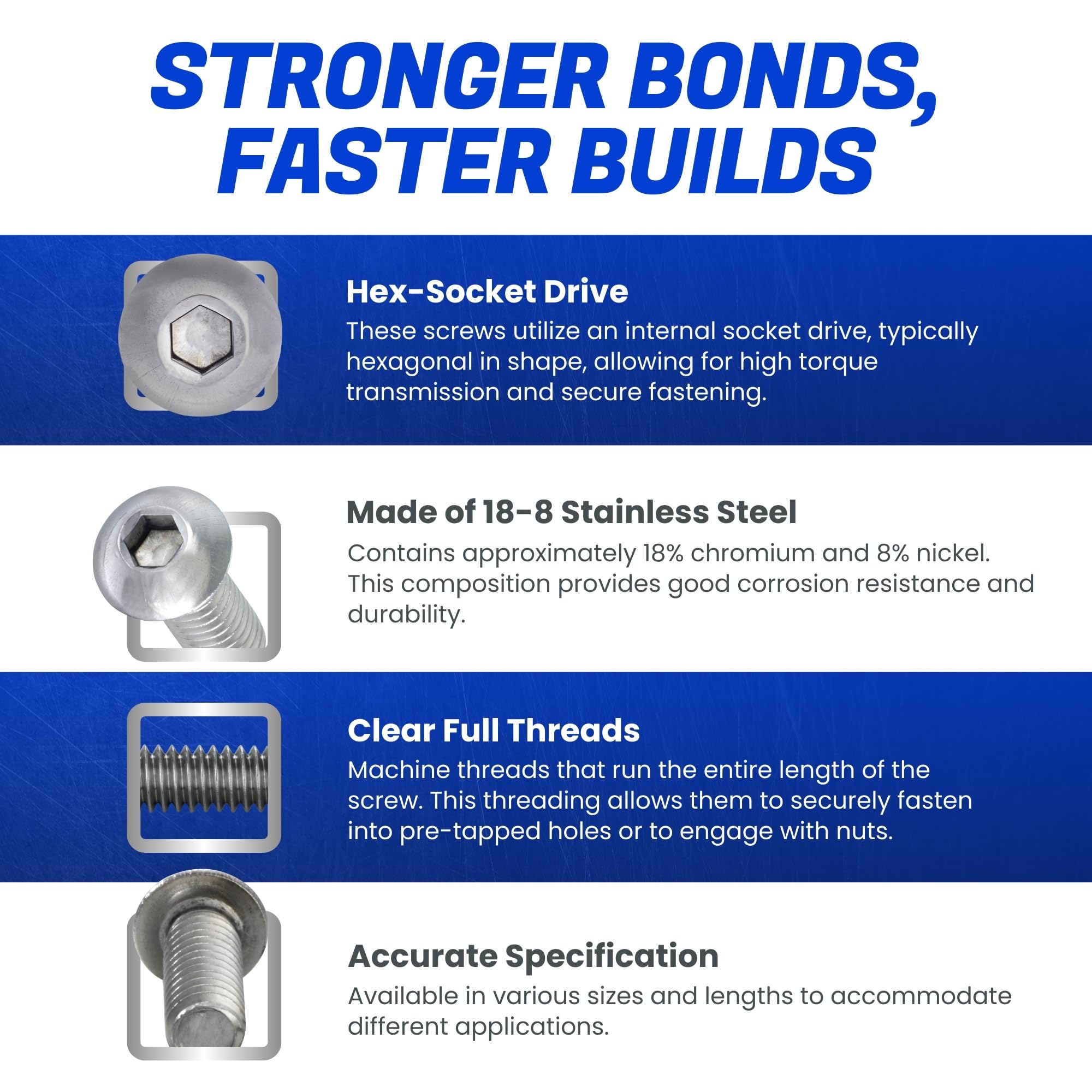 Fastenere Button Head Socket Cap Screws - 1/4-28 x 1" (25 Pack) Stainless Steel 18-8, Full Thread, Bright Plain Finish, Corrosion-Resistant, Machine Thread, Easy to Install w/Allen Socket Drive