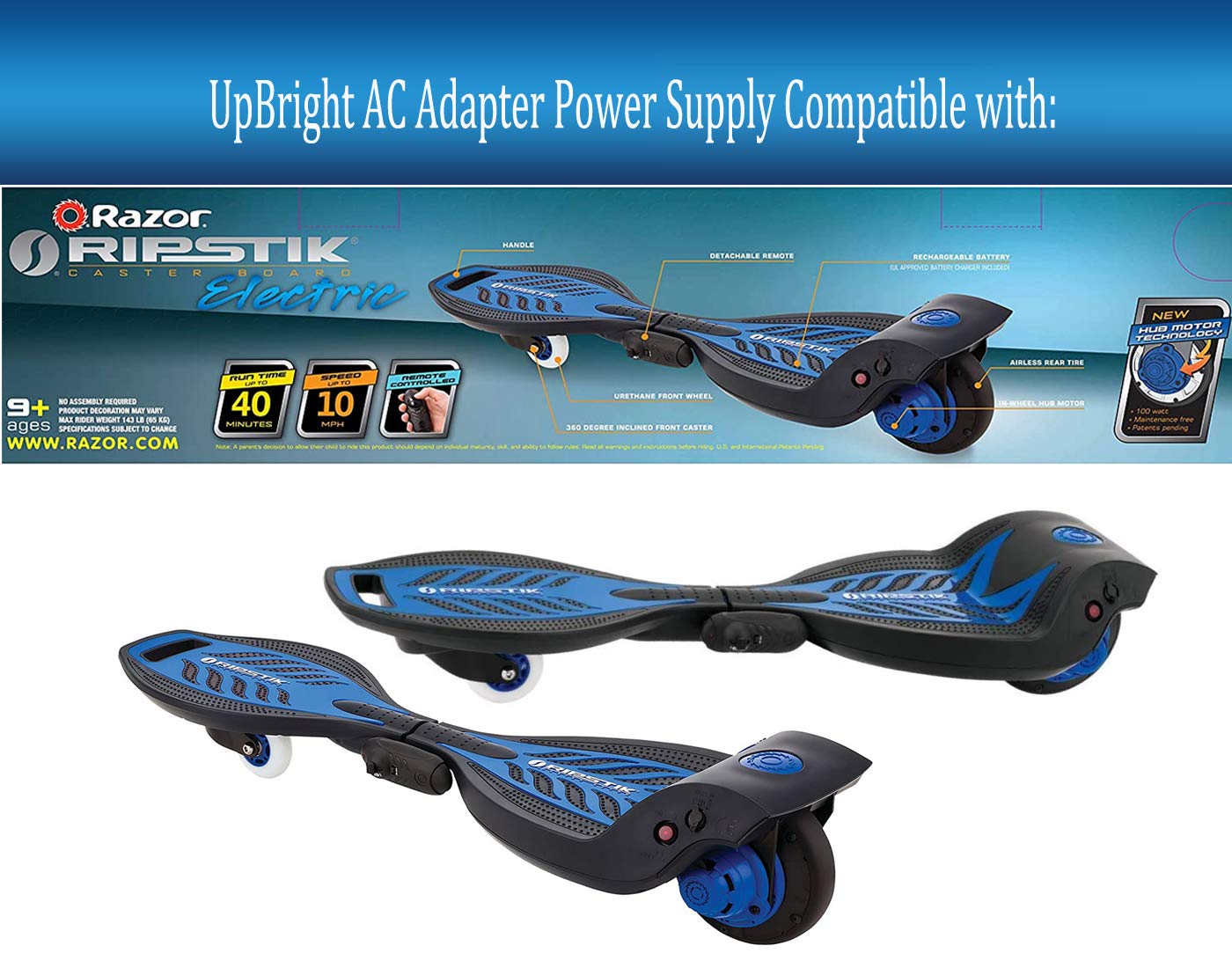 UpBright AC Adapter Compatible with Razor RipStik Electric Rip Stik Elec LED Refresh 22V 21.9V Lithium-Ion Battery 15155040 15155043 15173840 178230H Ride On Caster Board Scooter Power Supply Charger
