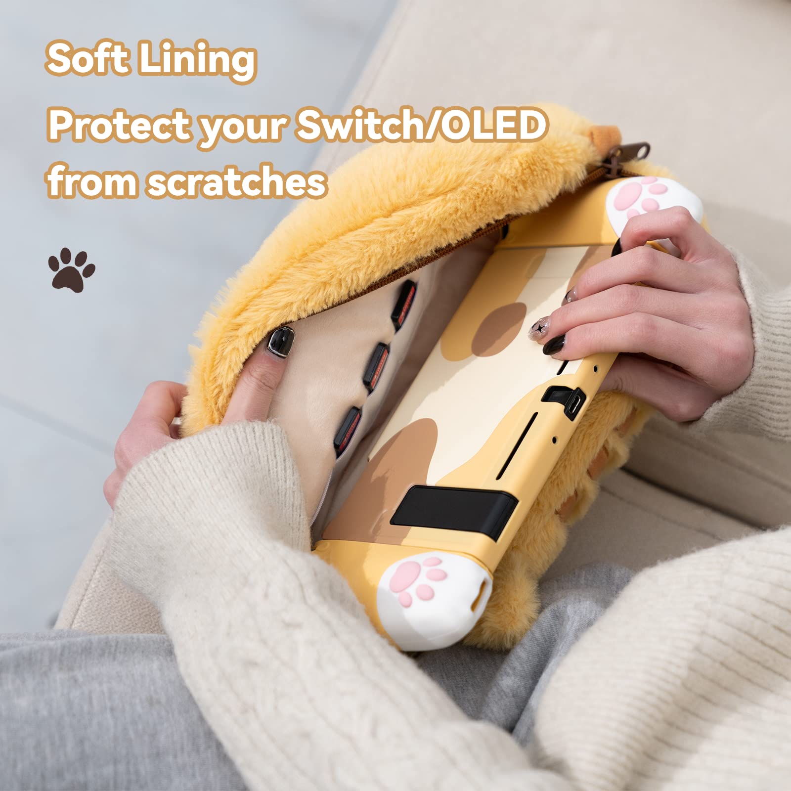 GeekShare Fat Cat Plush Bag with A Shoulder Strap, Cartoon Crossbody Bag Carrying Case Compatible with Nintendo Switch/OLED and Other Accessories