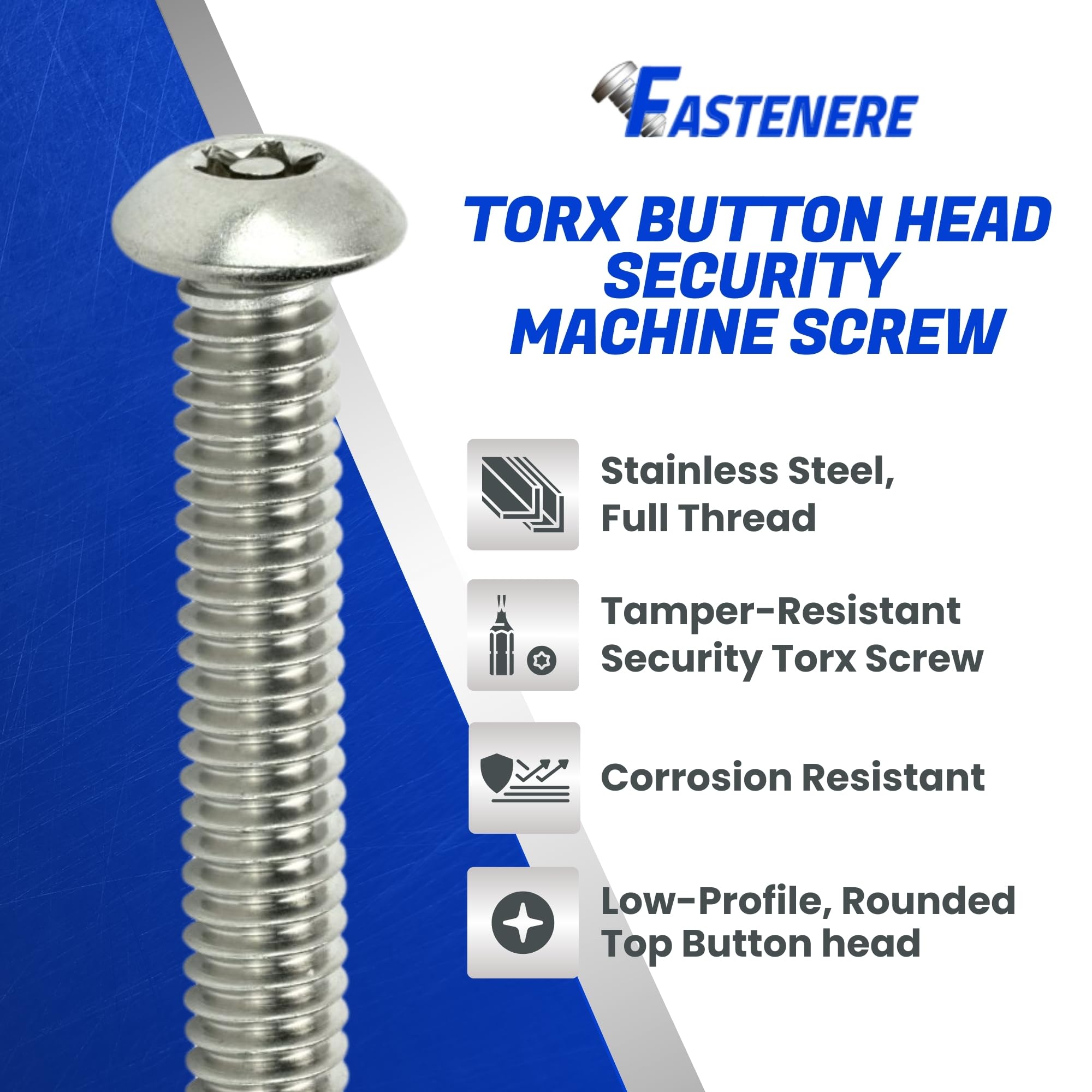 Fastenere Torx Security Machine Screws - 1/4-20 x 1" (10-Pack) Stainless Steel, Tamper-Resistant, Button Head Screws, Bolt Screw for Higher Level of Safety & Theft Prevention
