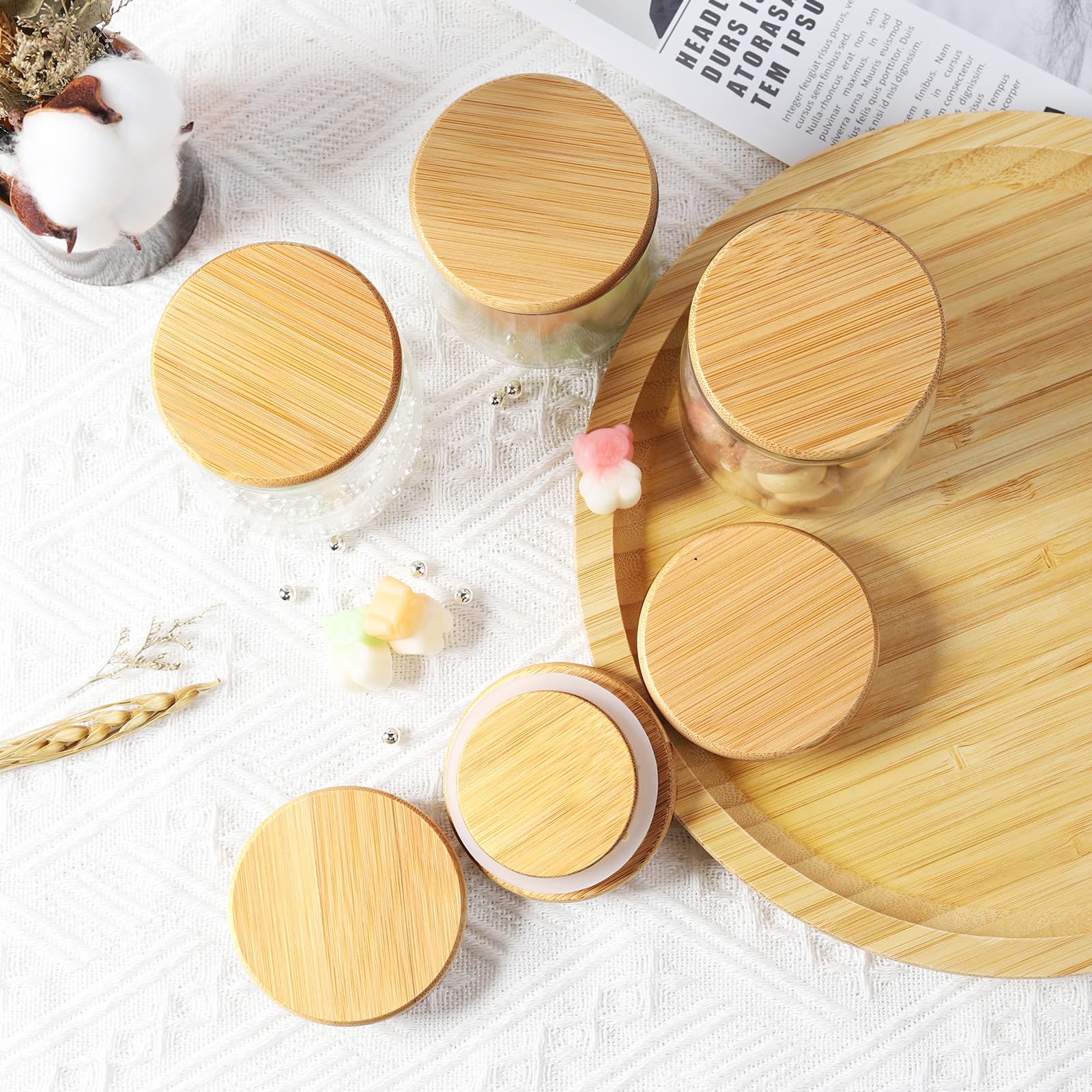 Oui Yogurt Jar Lids - Oui Lids- Natural Bamboo Wood with Silicone Sealing Rings, For 5 Oz Oui Yogurt Jars (12 Pack)