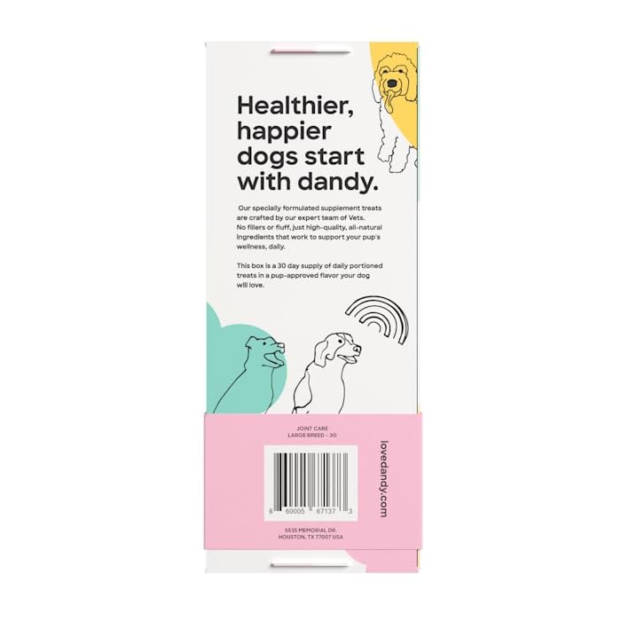 Dandy Glucosamine Chondroitin Dog Supplements - 30 Individually Sealed Packs - 4 Treats Per Pack - Joint Supplement for Dogs - Anti Inflammatory Supplement (Large Breed - Over 45lbs)