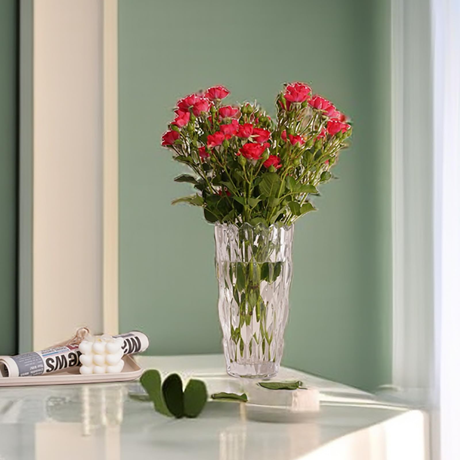 Amastesay Super Heavy Glass Vases for Flowers,Hand Blown Glass for Home,Kitchen,Clear Vases for Centerpieces(Can't be Knocked Over Easily)