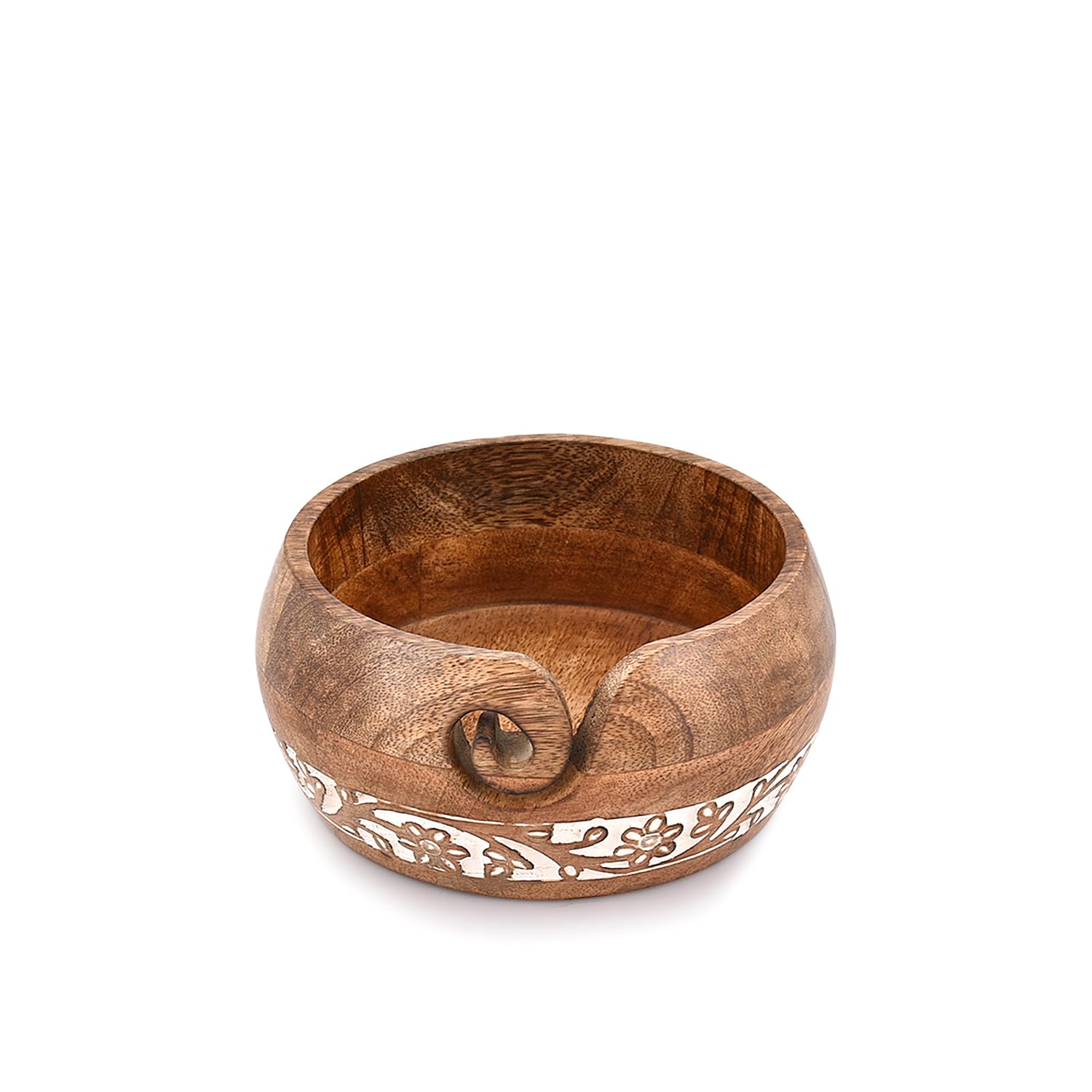 BHAVATU Yarn Storage Mango Wood Yarn Bowl for Crocheting | Crochet/Knitting Yarn Bowls Best Gift from Craft Supplies (6" x 6"x 3")