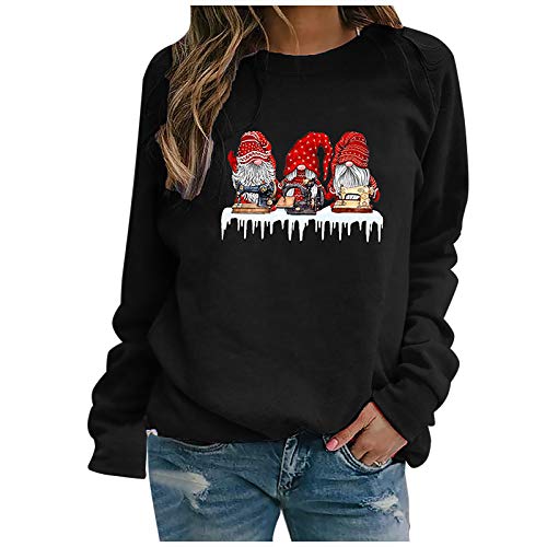 Dosoop Women's Christmas Crewneck Long Sleeve Sweatshirts Casual Loose Fit Faceless Doll Graphic Pullovers Tops Tee Shirts