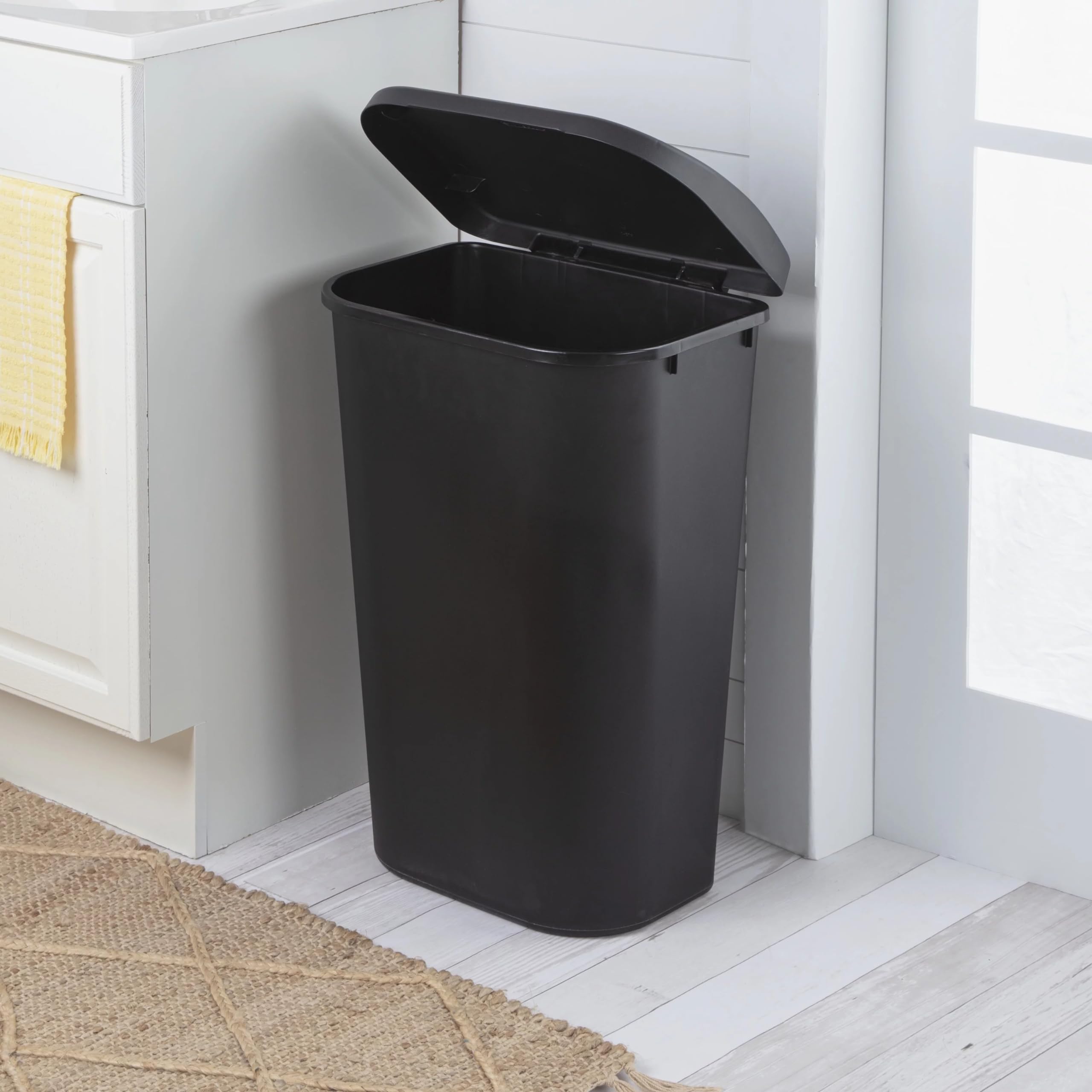 BHCHA 11.3 Gal. Lift Top Wastebasket Plastic, Black