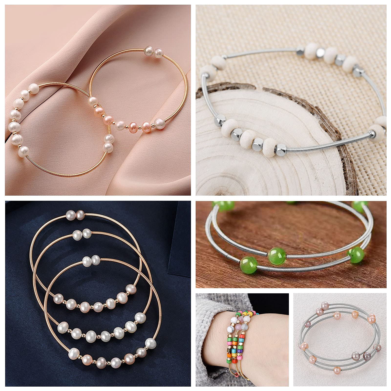Oubaka 40Pcs Guitar String Bracelets for Women,Stainless Steel Coil Bracelets String Guitar String Spring Bracelets (Gold K,White K)