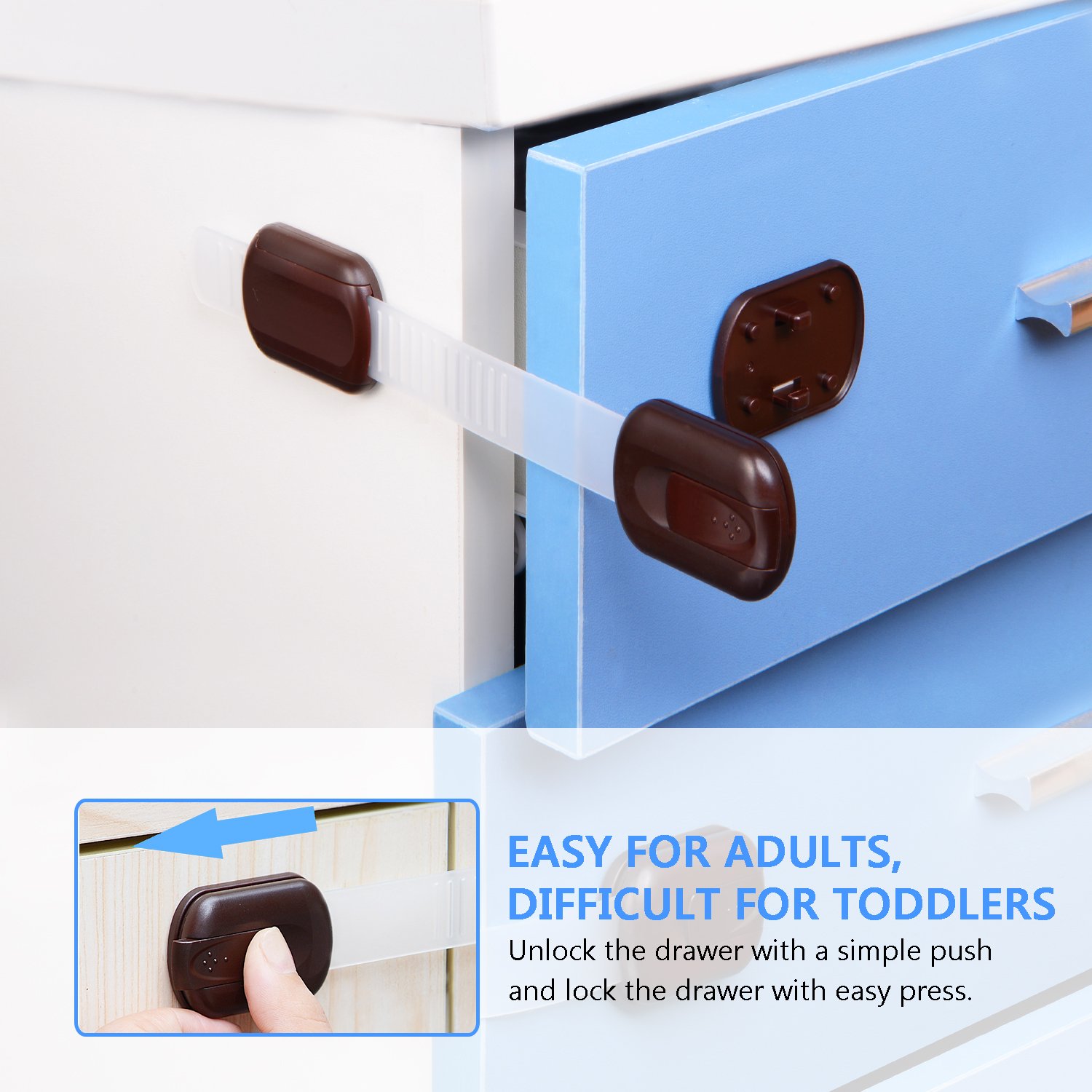 Baby Proofing Cabinet Lock, 6 Pack Baby Safety Cabinet Locks with Adjustable Strap and Latch for Cabinet Cupboard Drawer Doors, Super Safety Lock