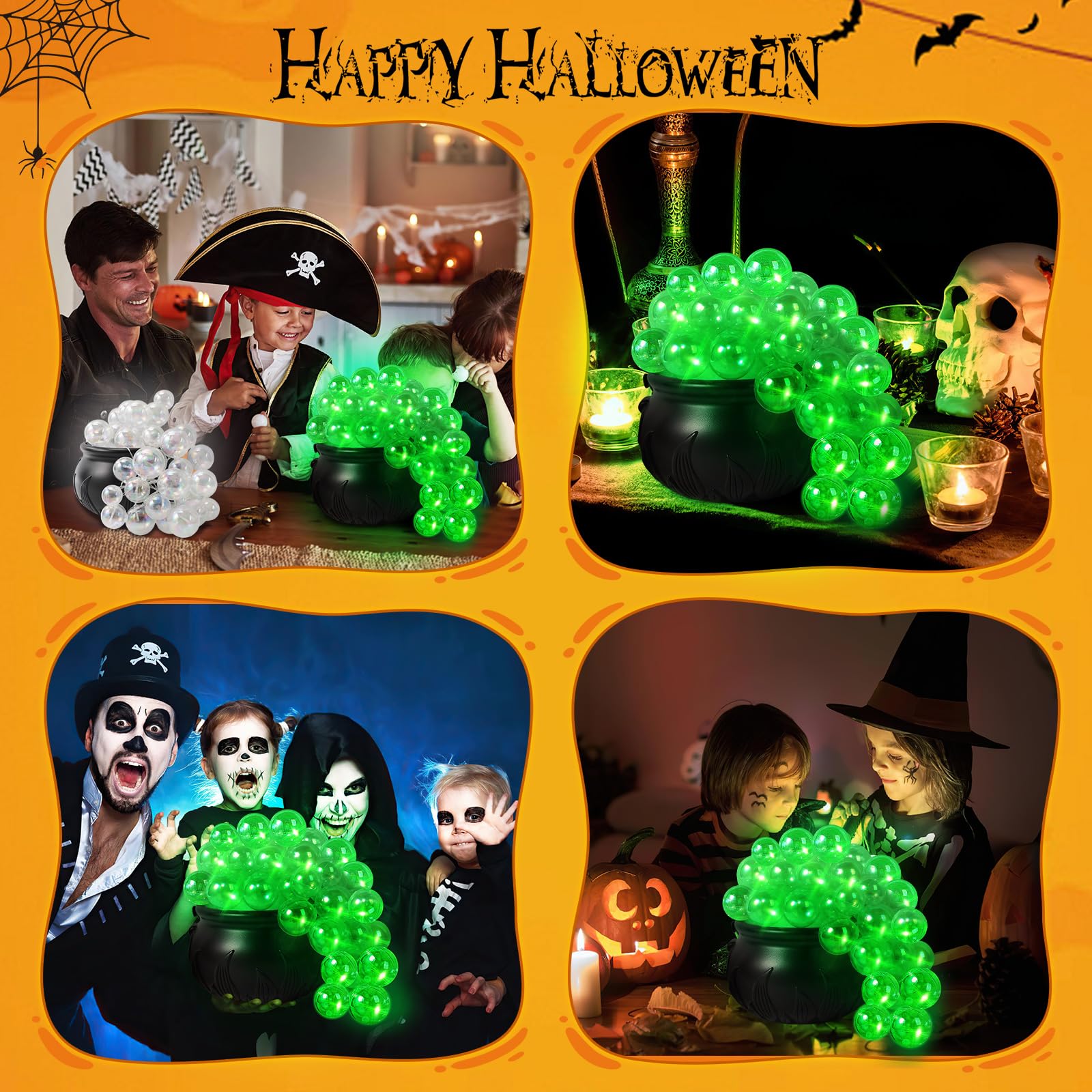 BHLUUIYER Halloween Decorations Indoor - DIY Bubbling Cauldron Set with Light, Halloween Hocus Pocus Party Decor Black Plastic Candy Bowl Decor Bucket Decorations for Home Mantle Kicthen