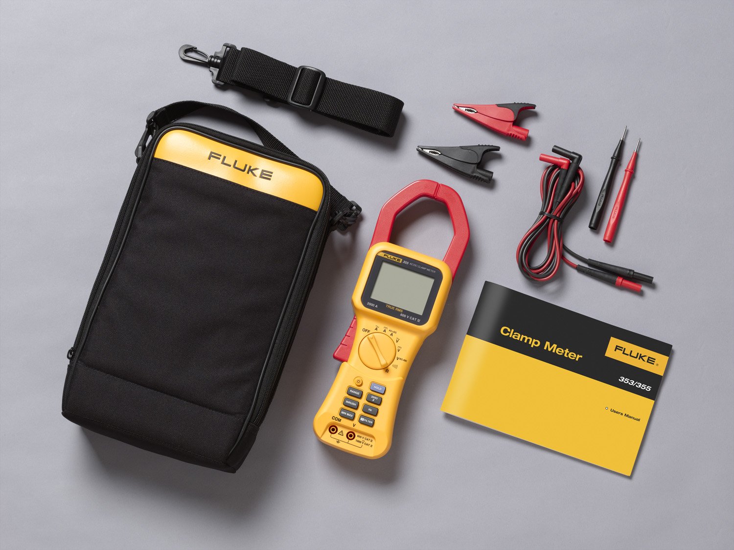 Fluke 355 True RMS Clamp-Meter, 2,000A AC/DC, Conductors to 58mm, Voltage, Frequency, and Resistance Measurement