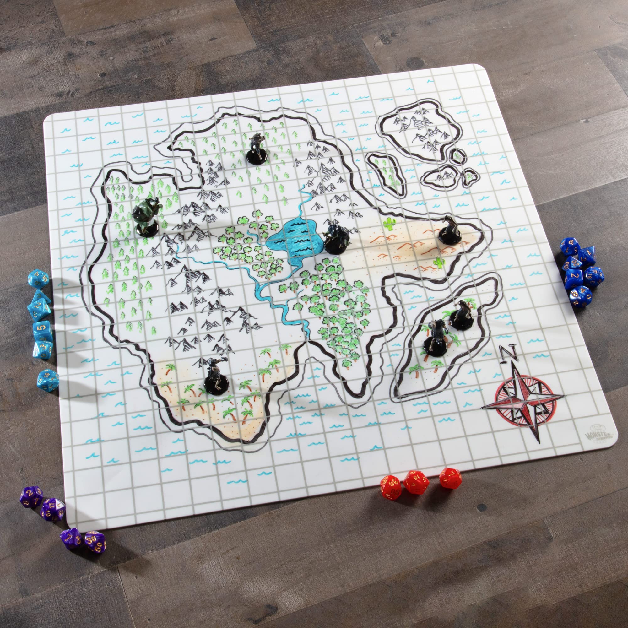Double-Sided Role Playing RPG Game Mat- Reversible Silicone Battle Matte Grid w Hexes and Squares- XL 20"x20"-Foldable, Rollable, Wet Eraseable - Made for D&D Dungeons Dragons, Pathfinder and More