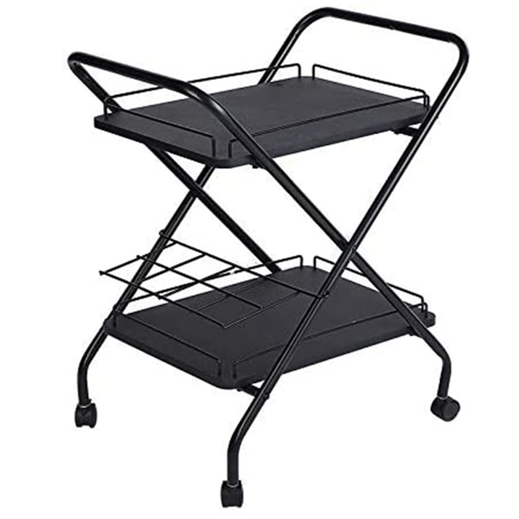 BHVXW 2-Tier Rolling Utility Cart Metal Bar Service Car with Wine Rack Lockable Wheel Multi-Functional Storage Rack