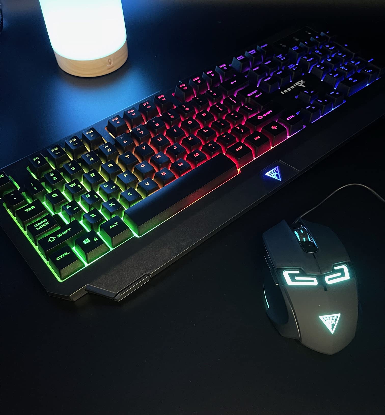Gaming Keyboards Black Membrane Gaming Keyboard,104 Keys Laser US Layout * Metal Included,Keycaps and Space Backlight,Lighting with Rainbow Color