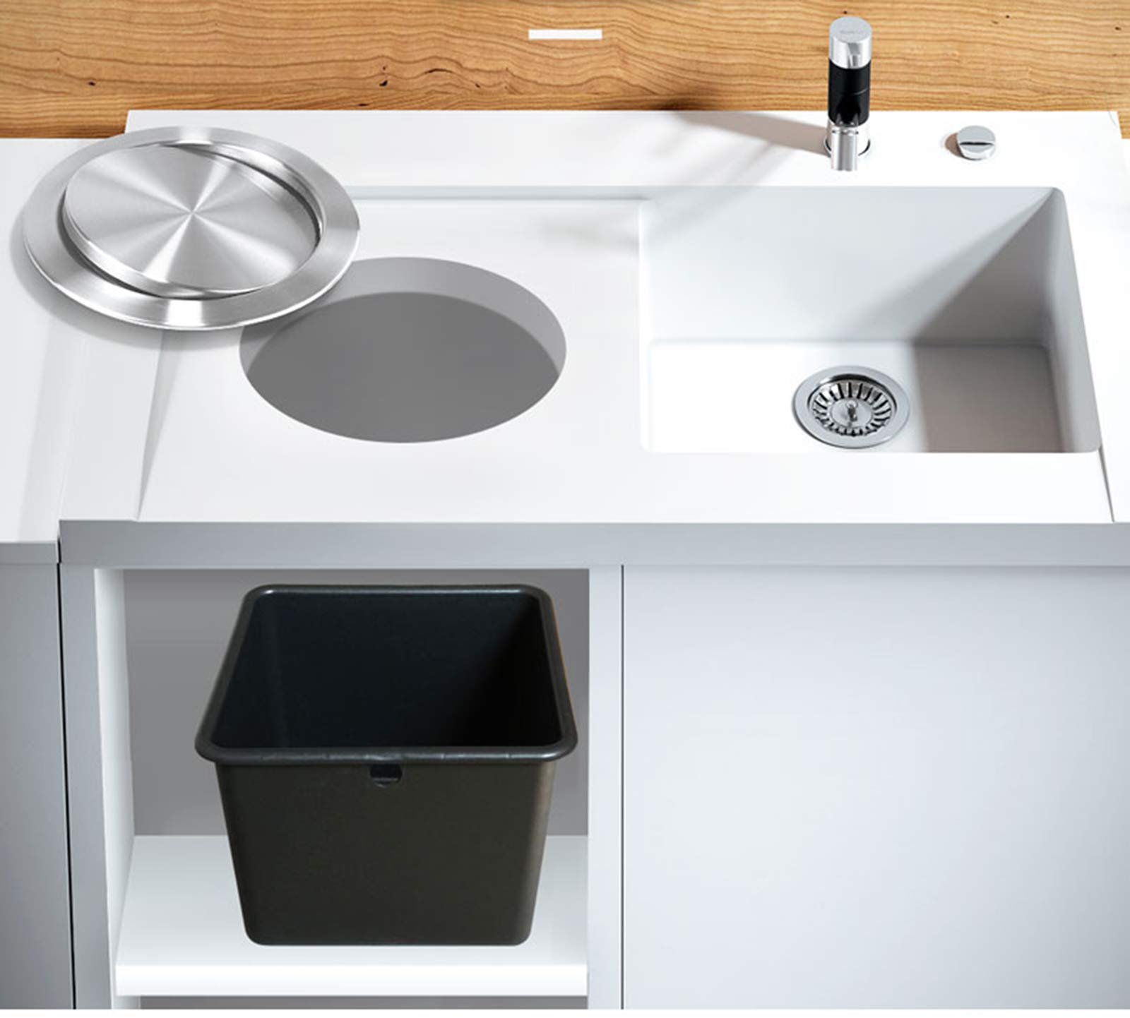 Built-in Countertop Trash Bin Waste Lid Balance Flap Cover- Stainless Steel Kitchen Garbage Can Grommet Recessed Trash Can Lid