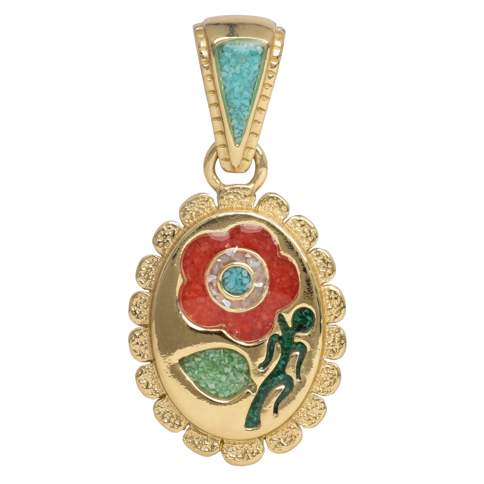 American West Brass Women's Pendant Multi Gemstone Channel Inlay Flower