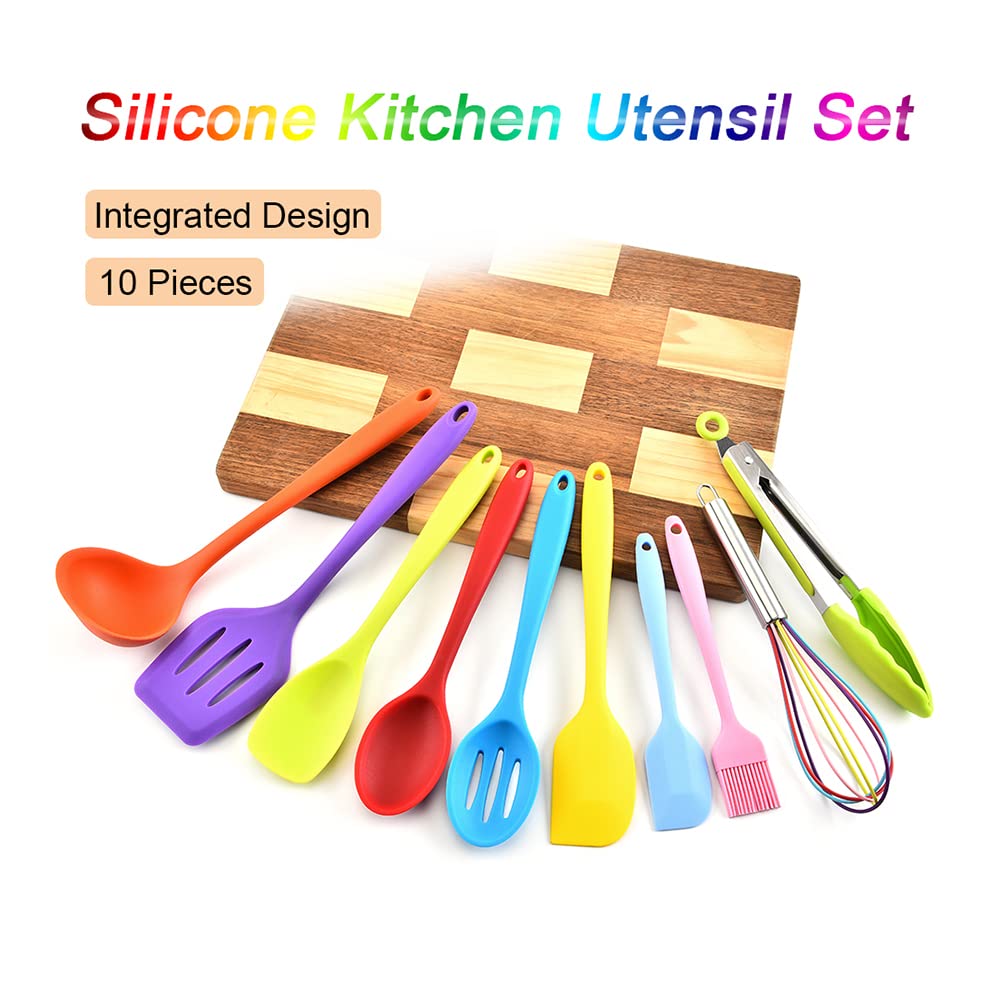 ADBEN Silicone Kitchen Utensil Set 10 Pcs Heat Resistant Non-Stick Spoon Spatula Ladle Cooking Tools Dinnerware