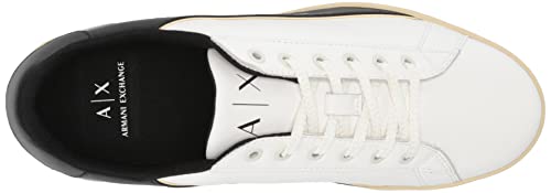 A|X Armani Exchange Men's Elevated Stripe Logo Colorblock Action Leather Sneaker, White/Black, 8.5