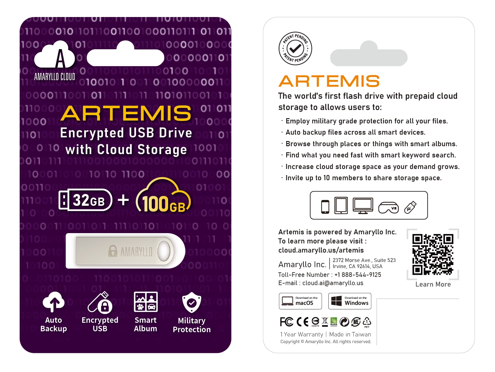 Amaryllo Artemis 2-in-1 100GB Cloud Storage + 32GB USB 2.0 Flash Drive with Auto Backup (USB Stick, Thumb Drive, Memory Stick)…