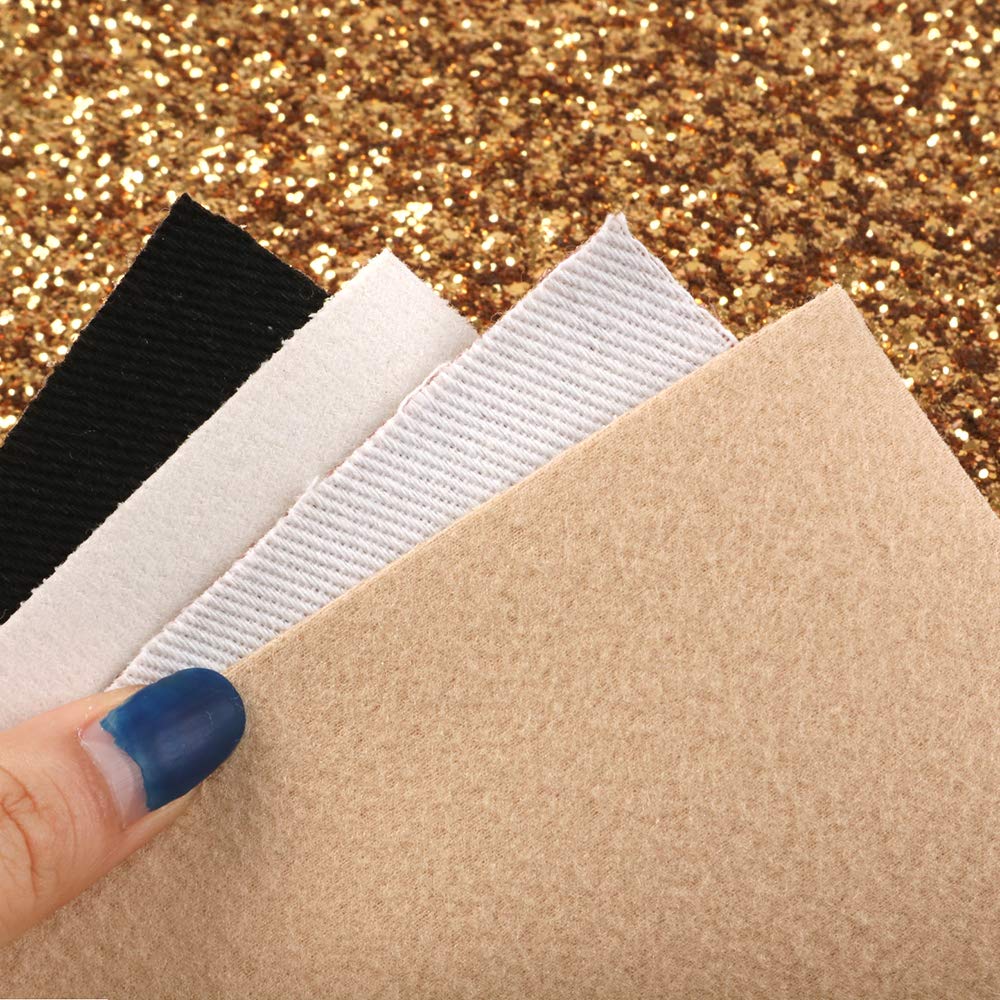 David accessories Chunky Glitter Faux Leather Sheets Metallic Grain Texture Pattern Fabric Crafts 5Pcs 7.7" x 12.9" (20 cm x 33 cm) for DIY Bows Clips Making Materials (Gold Series)
