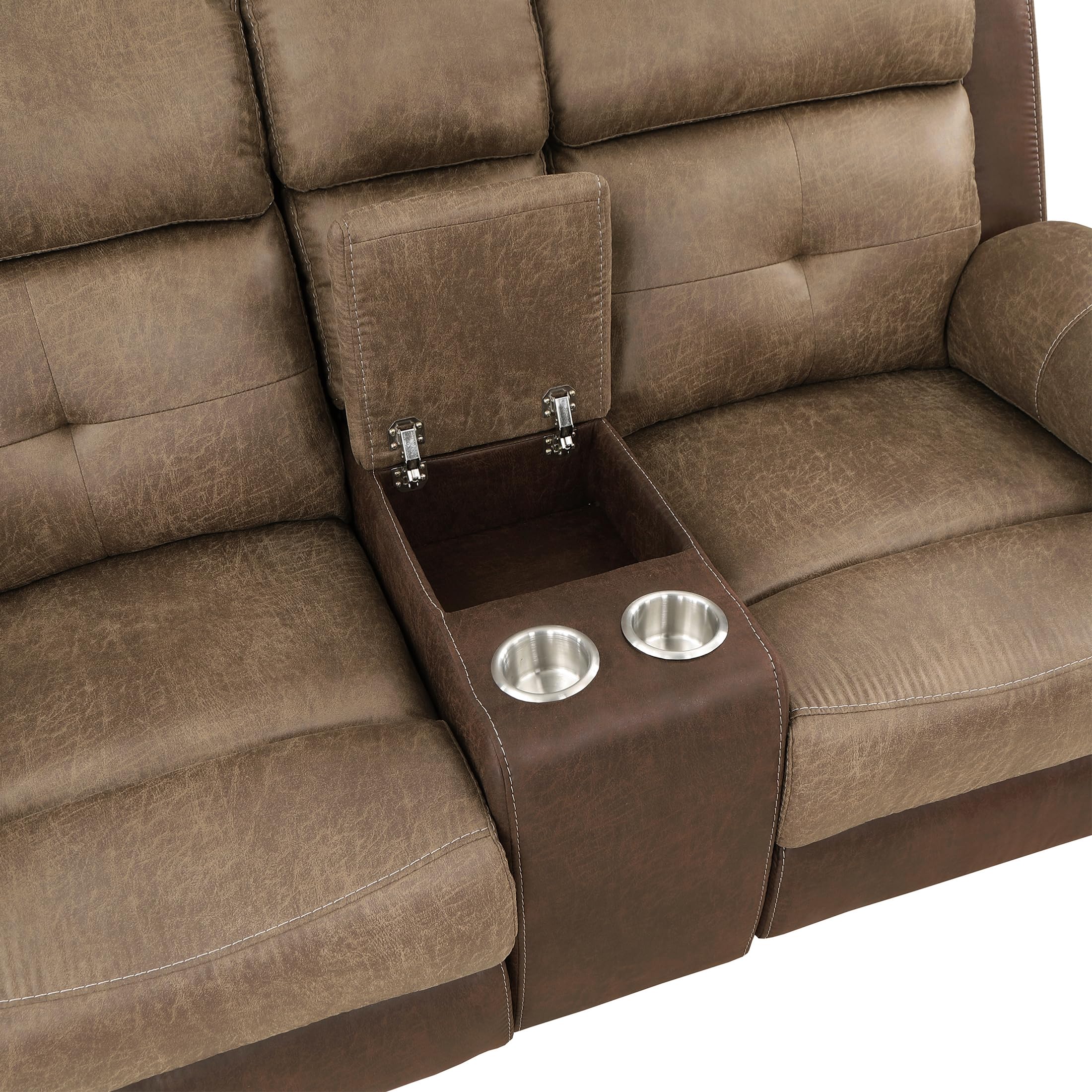 Lexicon Marianna Polished Microfiber Double Glider Reclining Loveseat, Brown