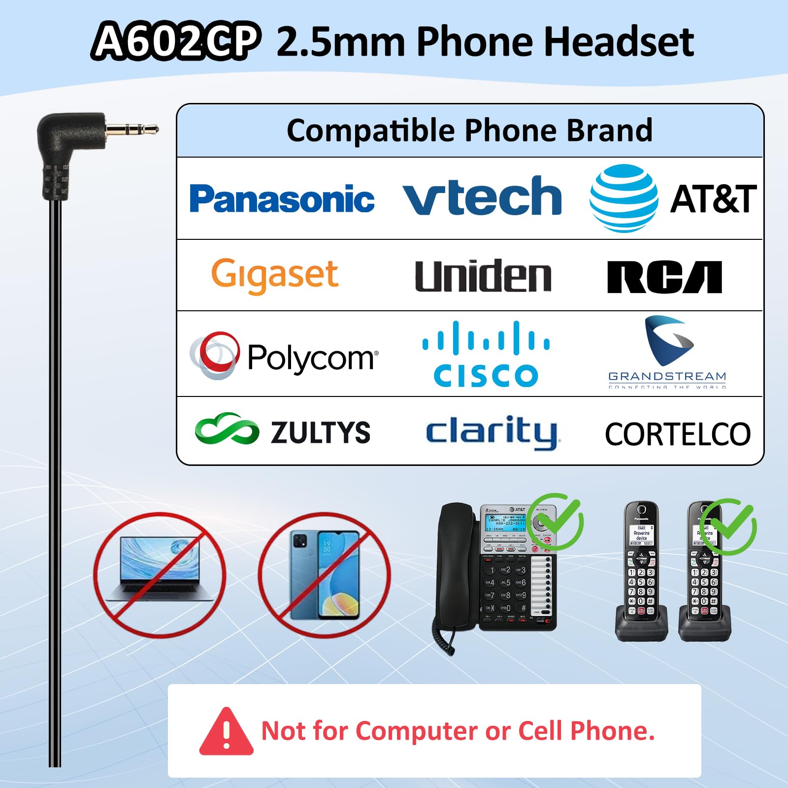 Phone Headset 2.5mm with Noise Canceling Mic & Volume Control Ultra Comfort Telephone Headset for Panasonic Vtech AT&T Uniden Gigaset Cisco RCA Grandstream Cordless Landline Office Phones