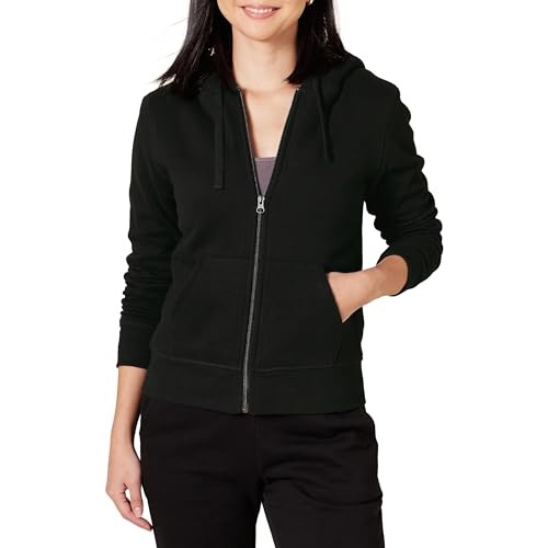 Amazon Essentials Women's Sherpa-Lined Fleece Full-Zip Hooded Jacket (Available in Plus Size), Black, Small