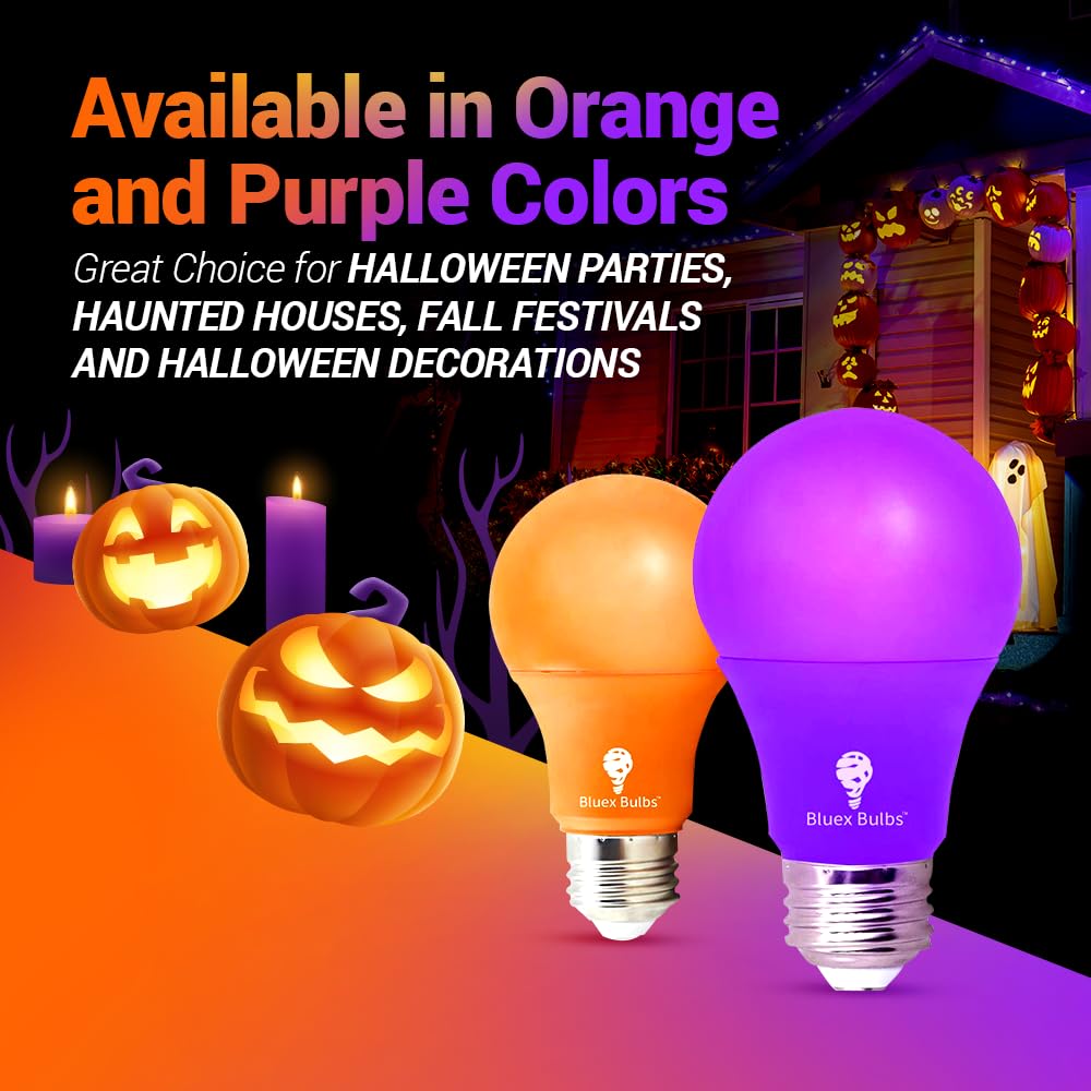 Bluex Bulbs 2 Pack LED A19 Purple Light Bulb - 9W (60Watt Equivalent) - E26 Base LED Purple Bulb, Party Decoration, Porch, Home Lighting, Holiday Lighting, Decorative Illumination (Purple)