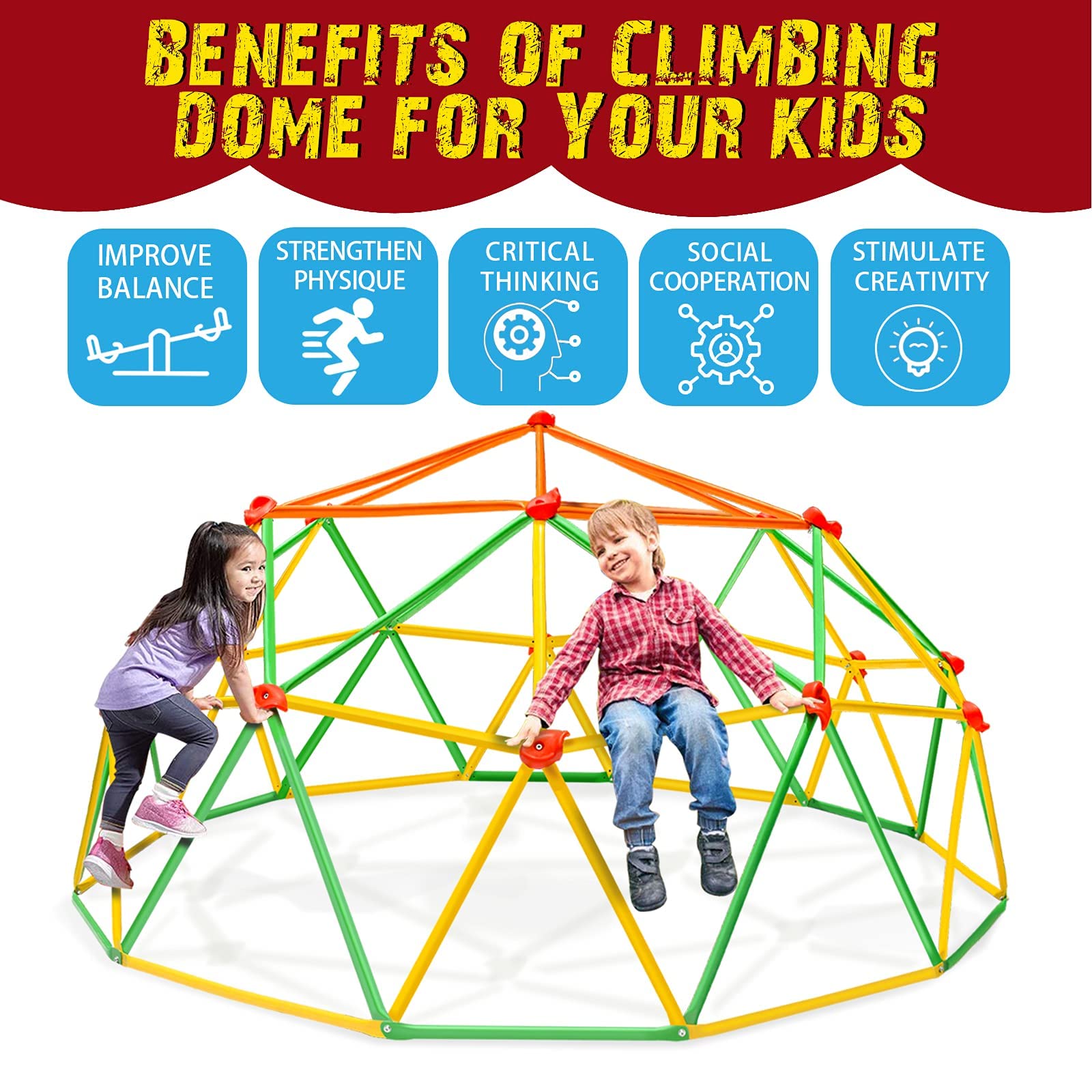 NAQIER Climbing Dome Upgraded 10FT Climber for Kid 3-10 Jungle Gym Monkey Bar Backyard Geometric Support 800LBS Outdoor Play Equipment Toddler Outside Toy