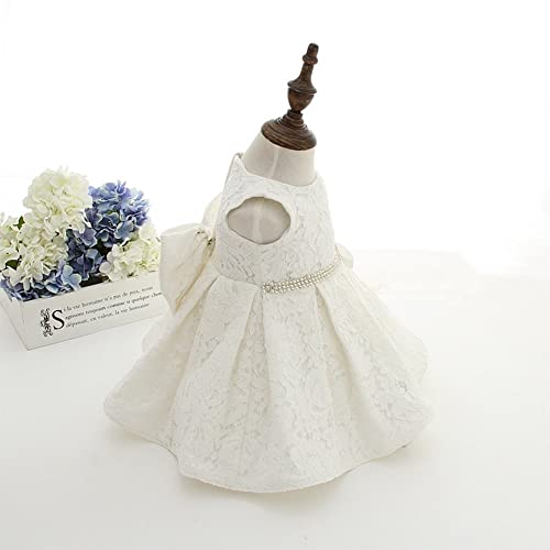Meiqiduo Baby Girls 3Pcs Set Christening Baptism Wedding Formal Dress (3M/0-6months, Ivory White)