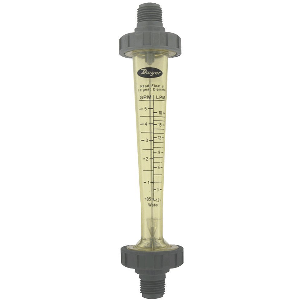 Dwyer® Polycarbonate Flowmeter, LFMC-07-A2, 0.25-2.5 GPM (1-10 LPM) Water, 1/2" MNPT, 316 SS Float.