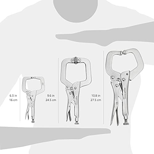 Amazon Basics 3-Piece C-Clamp Locking Pliers Set - Includes 6-inch, 9-inch and 11-inch