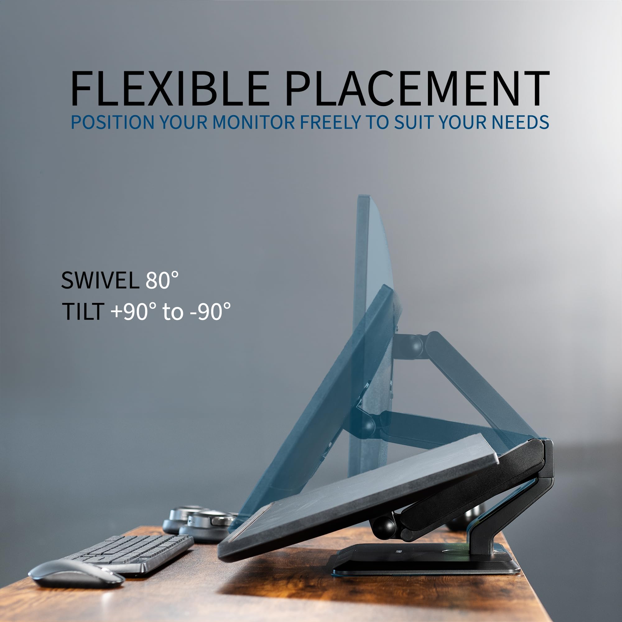 VIVO Premium Single 17 to 32 inch VESA Monitor and Touch Screen Desk Stand with Rotating Base, Freestanding Pneumatic Height Adjustable Arm, Black, STAND-V001R