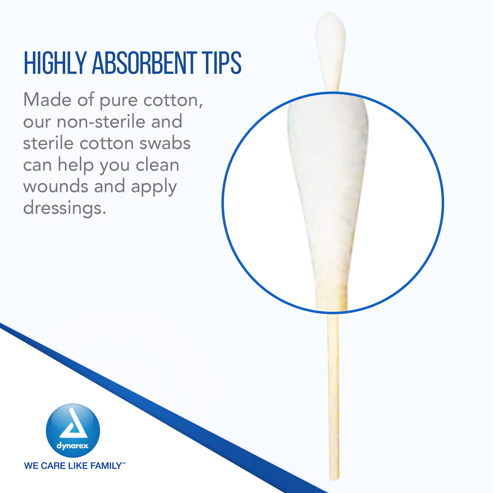 Dynarex 6-Inch Sterile Cotton Tipped Applicators - Single-Use Wooden Cotton Tip Applicators for Wound Care & Dressing, Hygiene, Make Up, Cleaning Tools, Jewelry - 1 Box of 100 Pouches, 2 per Pouch
