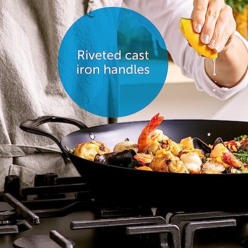 BK Black Steel Seasoned Carbon Steel Paella Pan, 15"