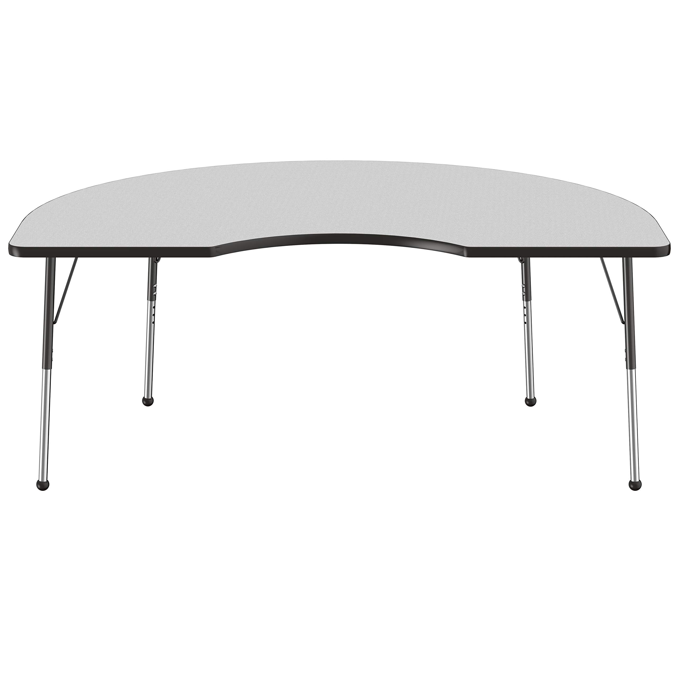 Factory Direct Partners 10087-GYGN Kidney Activity School and Office Table (48" x 72"), Standard Legs with Ball Glides, Adjustable Height 19-30" - Gray Top and Black Edge