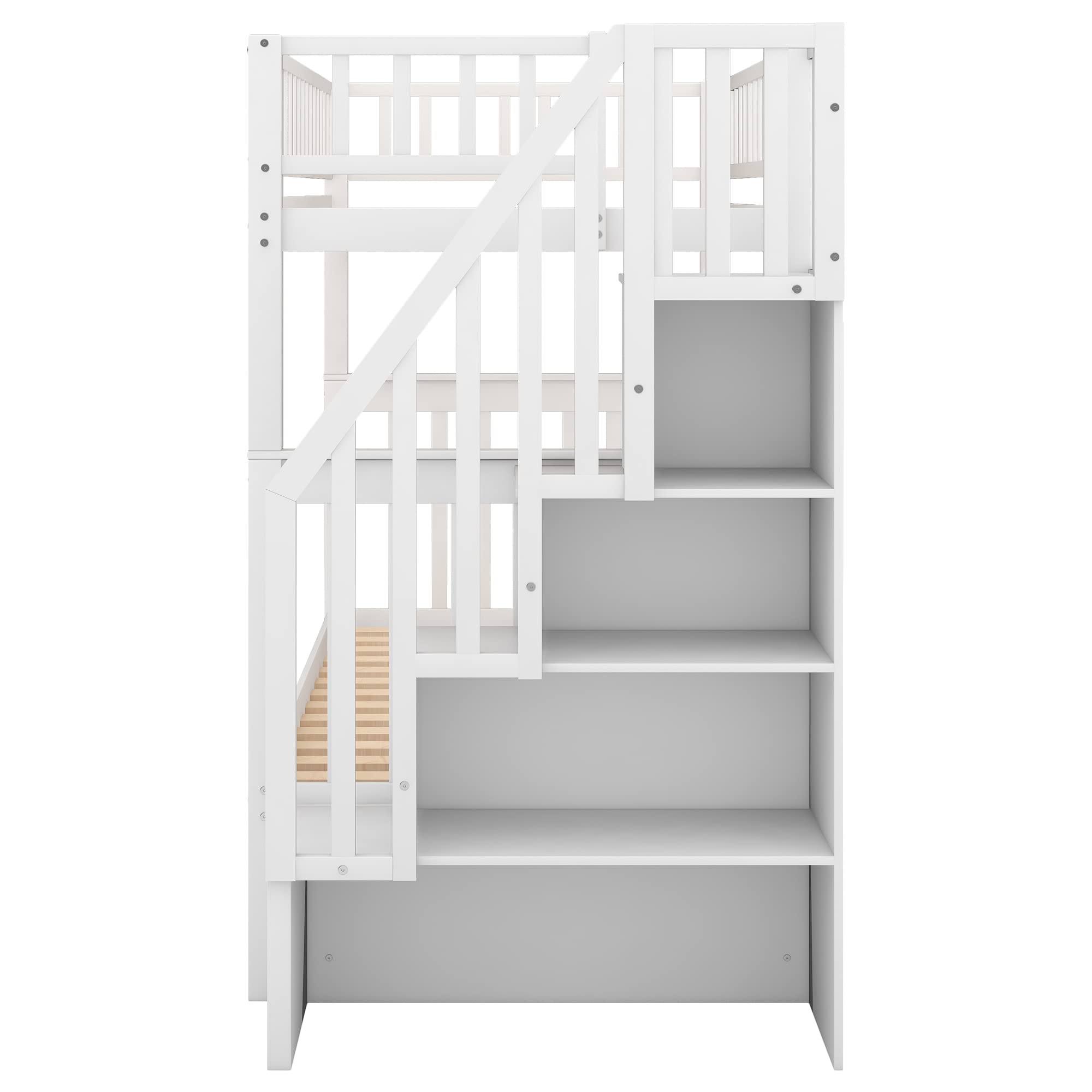 BIADNBZ Twin Over Full Bunk Bed with Guard Rails and Ladder, Wood BunkBed can be Convertible into 2 Bedframe, for Kids Teens Adults, Gray