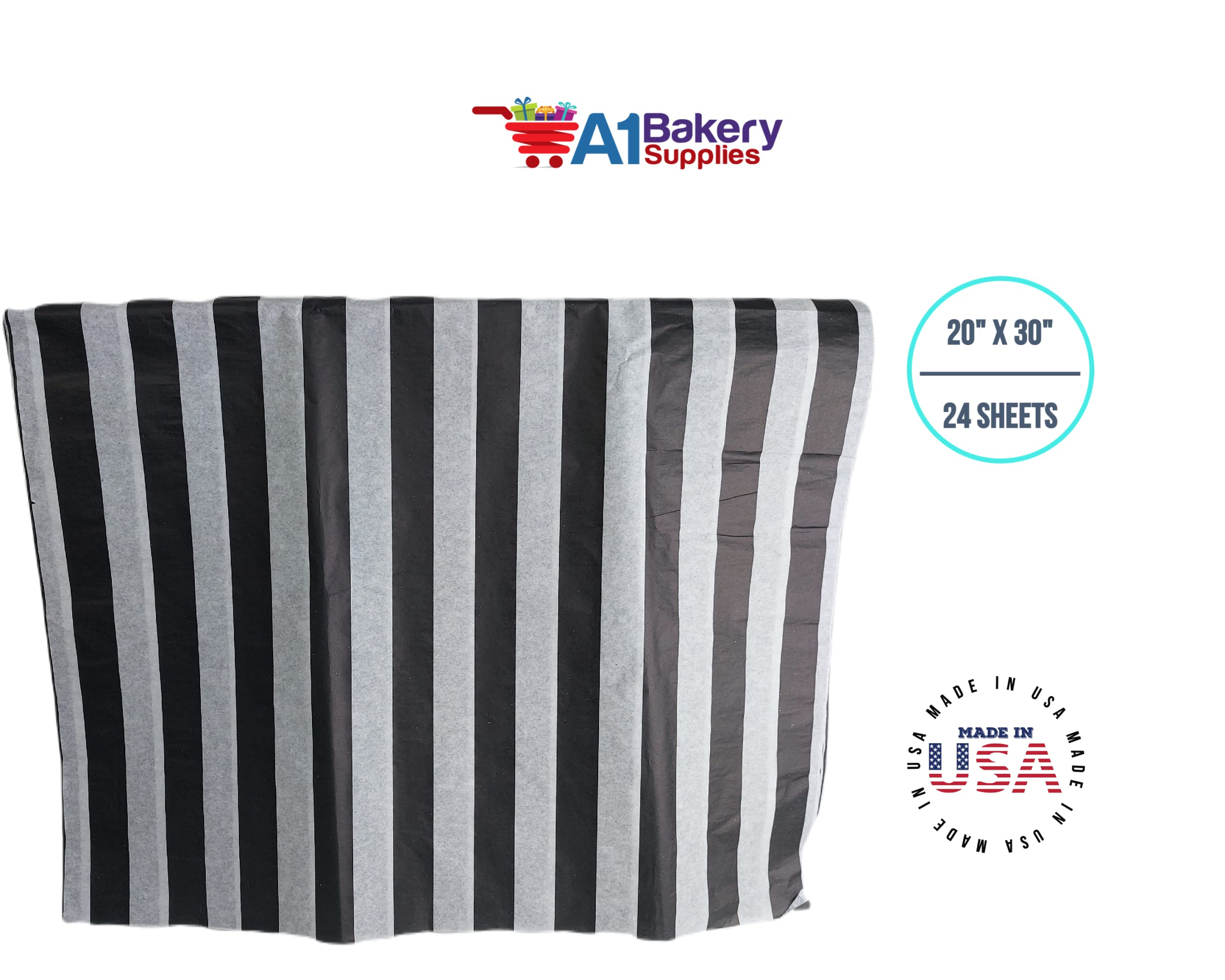 Black & White Stripes Tissue Paper 20 X 30-24 Sheet Premium High Quality Tissue Paper Made in USA by A1 bakery supplies