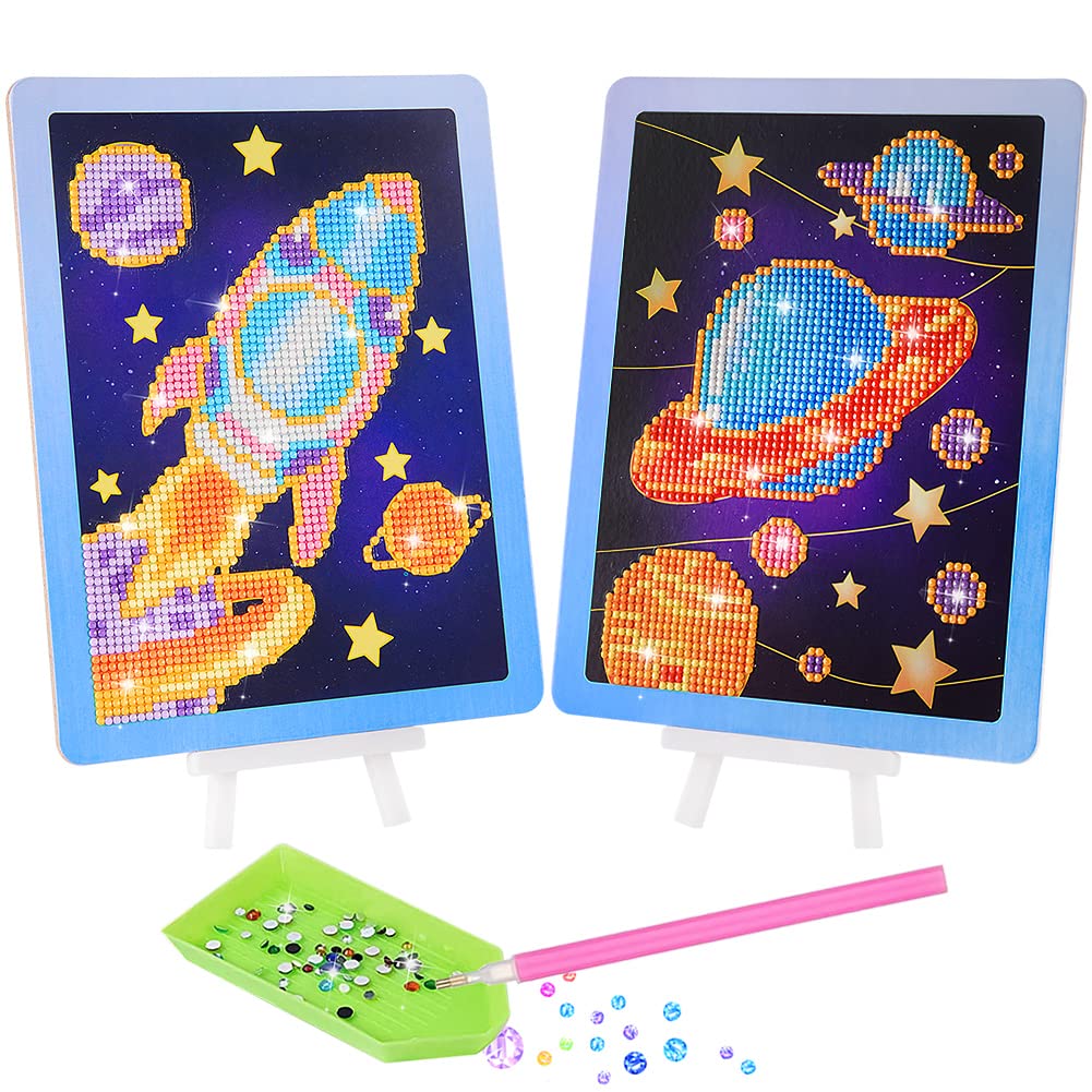 ForPeak Diamond Art for Kids, Arts and Crafts for Kids Ages 8-12, Mosaic Full Drill Gem Art Paint by Numbers, Animal 5D Diamond Painting Kits for Kids DIY for Kids Gift 6" X 6" 4 Pieces (Space)