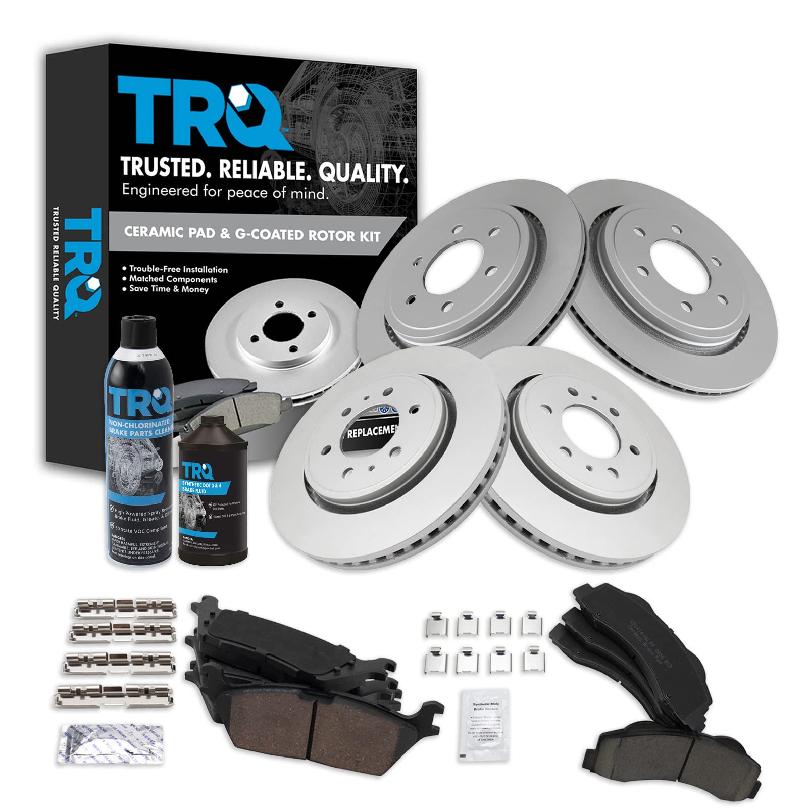 TRQ Front and Rear Brake Pad & Rotor Kit Brake Chemical Kit Brake Pads Brake Rotor Ceramic Vented Premium G-Coated Compatible with 2015-2017 Ford F-150