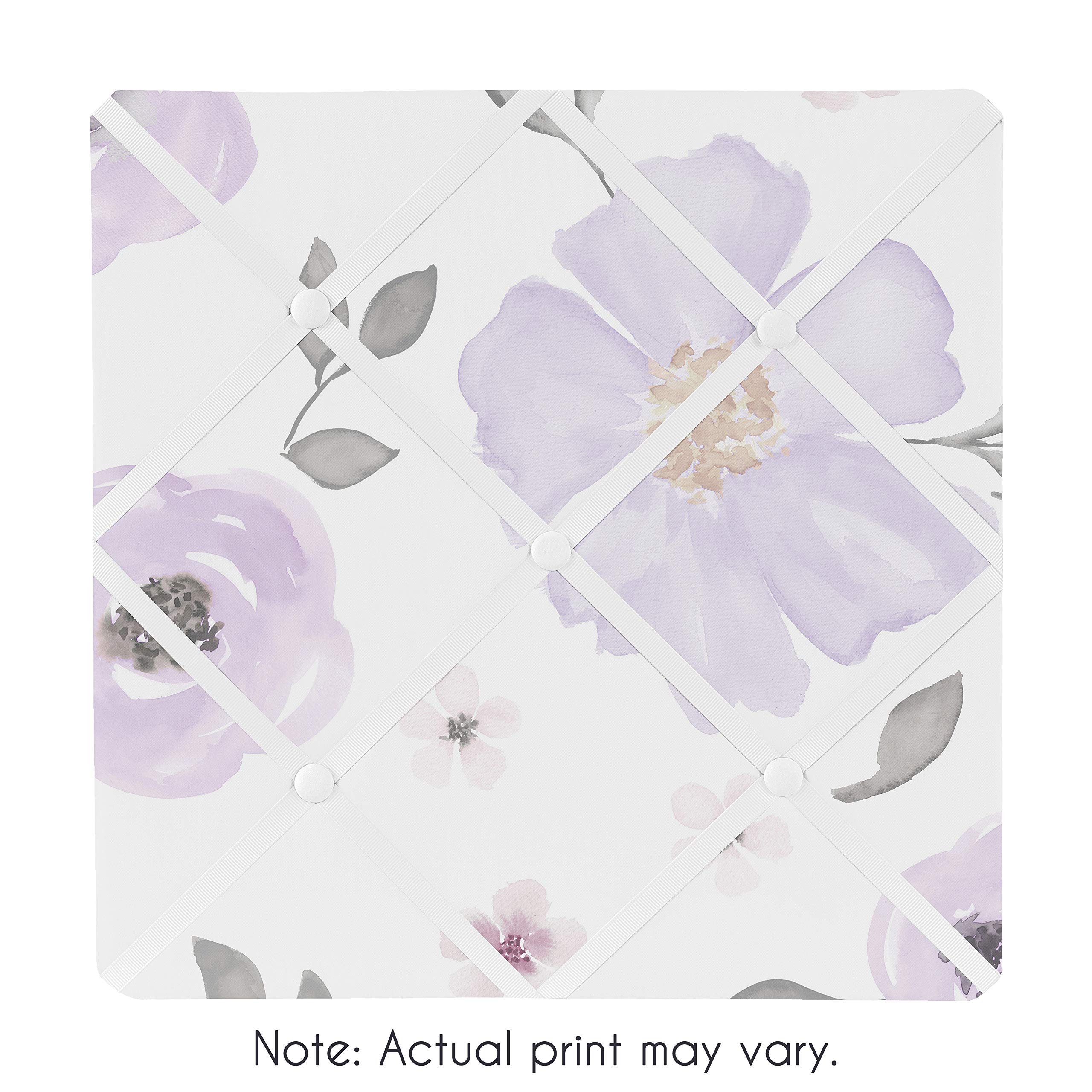 Sweet Jojo Designs Lavender Purple, Pink, Grey and White Fabric Memory Memo Photo Bulletin Board for Watercolor Floral Collection - Rose Flower
