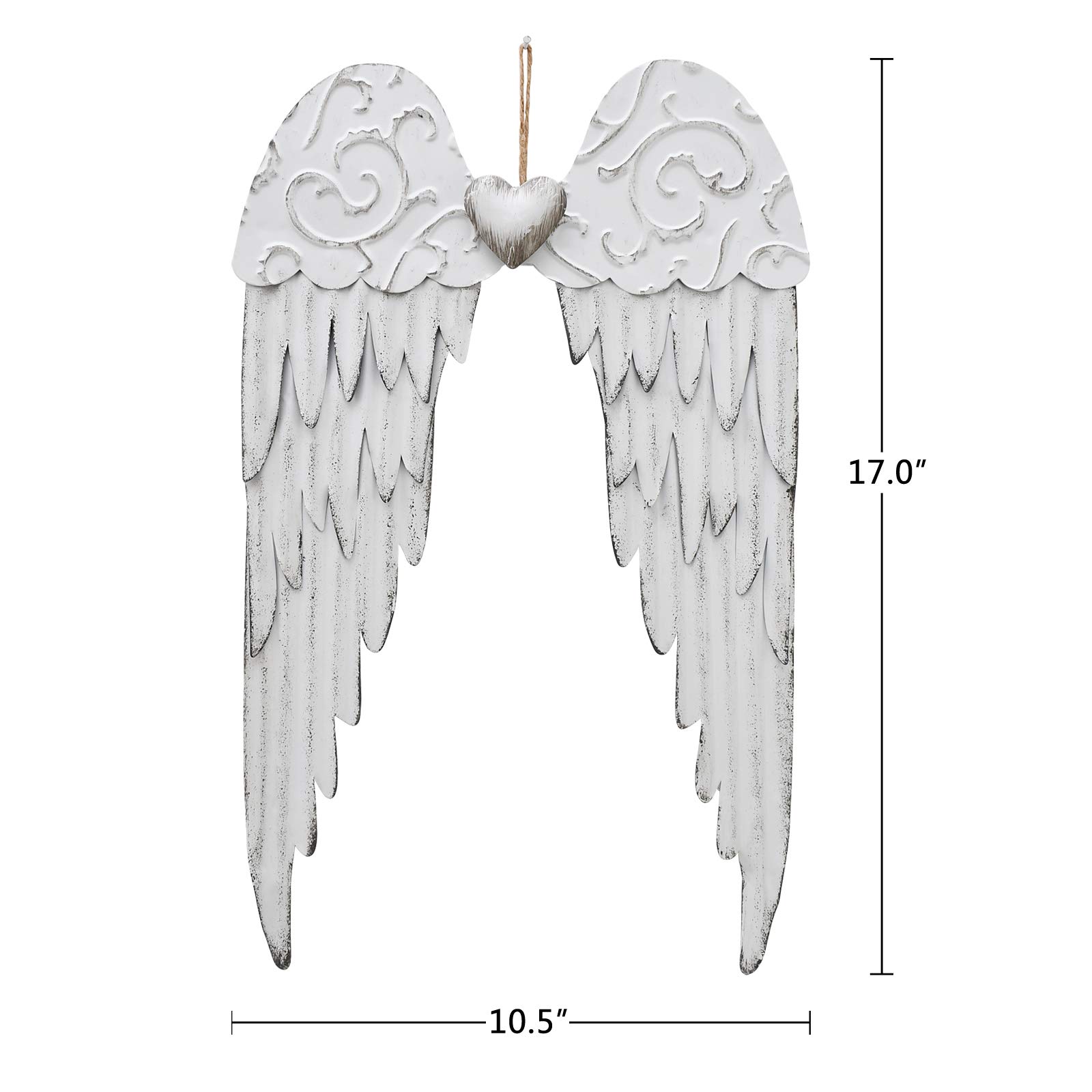 E-view Metal Angel Wings Plaques with Heart - Decorative Angel Wing Sculptures Hanging Wall Art Antique Decor for Home Bedroom (1 Piece)