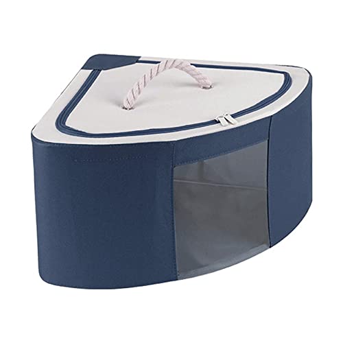 POYHKFD Stackable Clothes Storage, Foldable Storage Bins Cubes Boxes with Lid, Triangle Corner Foldable Fabric Storage Box, Waterproof Oxford Cloth Home Bedhead Storage Box for Bedroom(Blue)