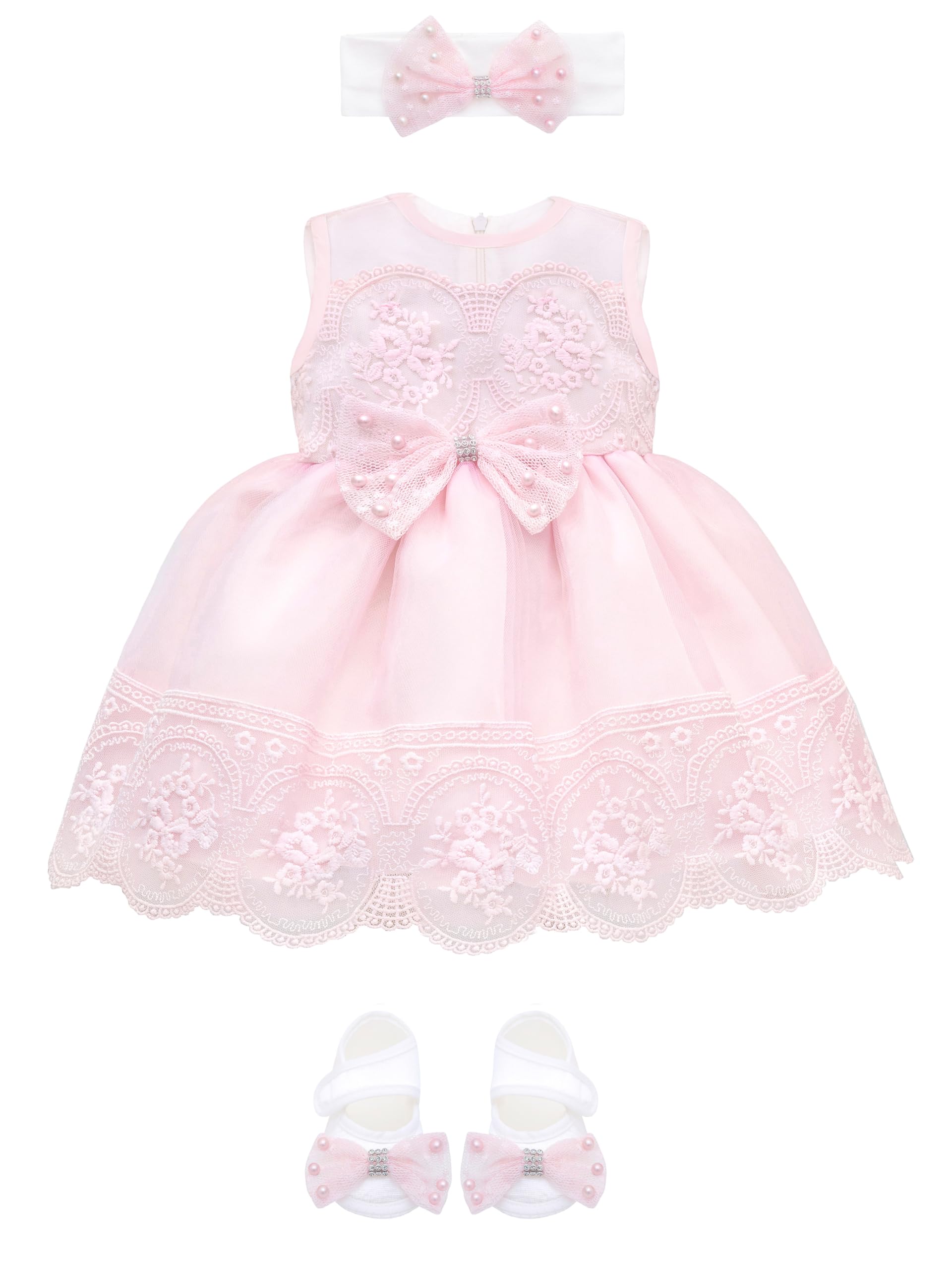 T.F. Taffy Baby Girl Newborn Pink Embroidered Princess Dress Gown 6 Piece Deluxe Set 0-3 Months