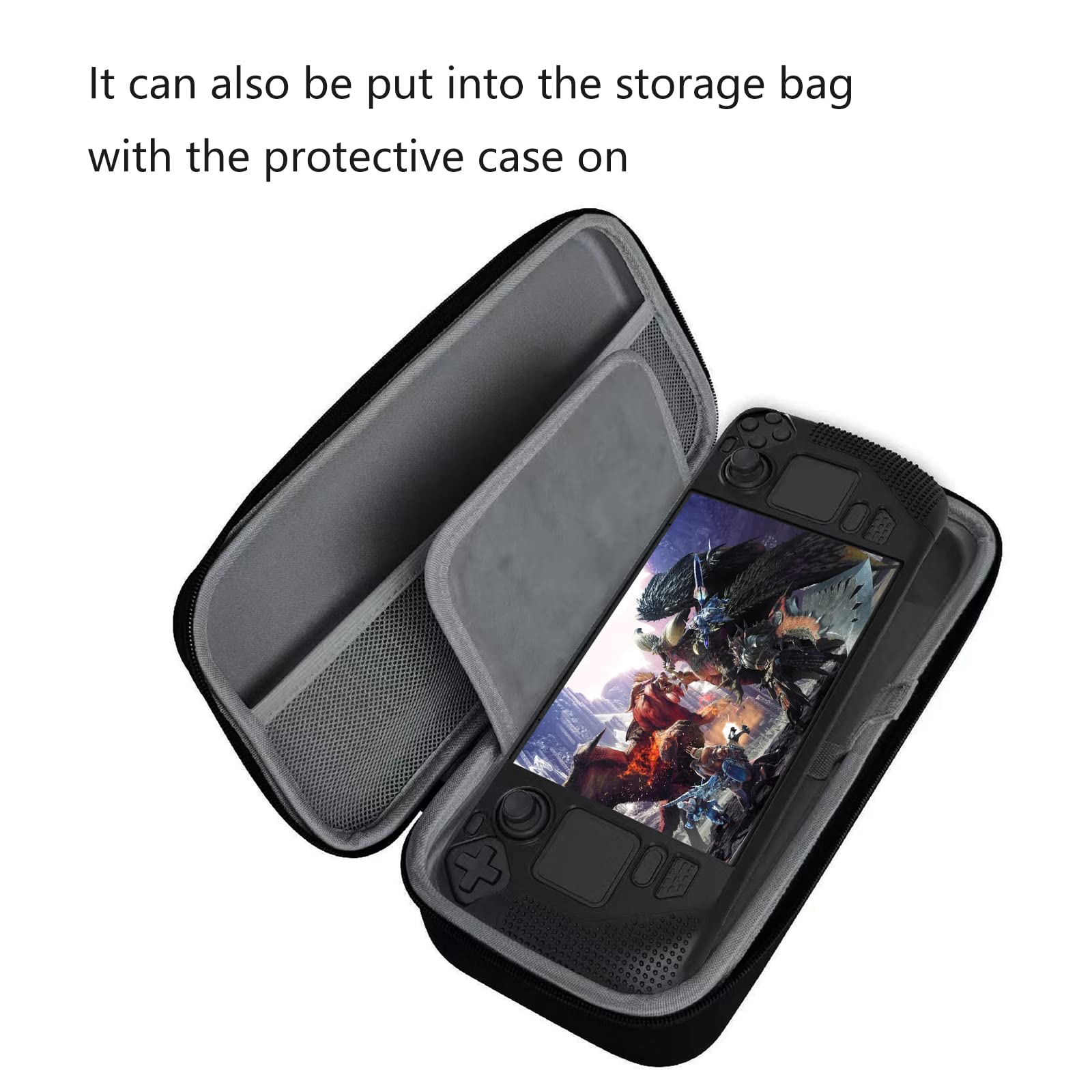 Stream Deck Carrying Case,Game Traveler Steam Deck Case, Protective Hard Portable Travel Carry Case Shell Pouch with Pockets for Accessories and Game Cases in a Recessed Space - Black
